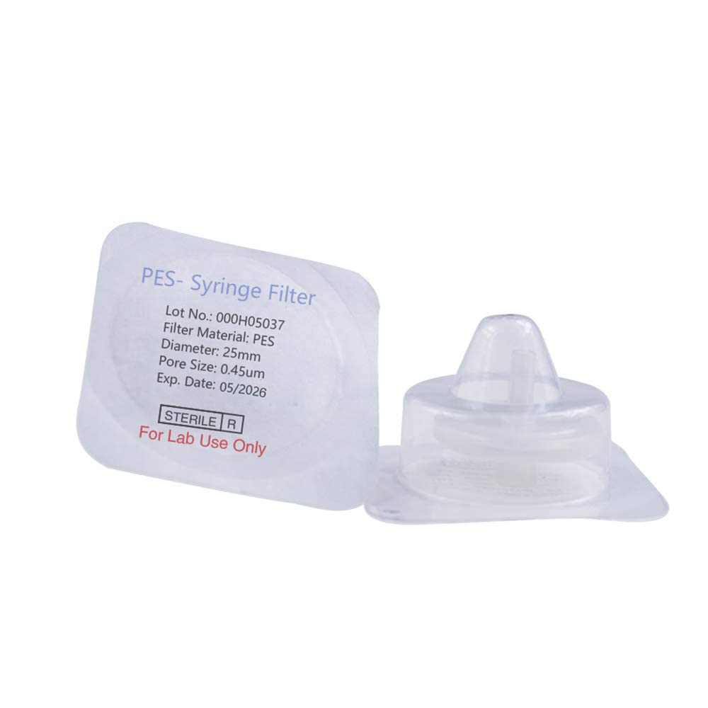 Sterile Syringe Filter PES Hydrophilic Filtration 0.45 um Pore Size, 25 mm Membrane Diameter Sterile PES Membrane Individually Packed 20/pk by Labfil