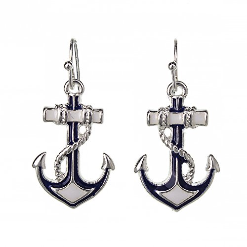 DianaL Boutique Beautiful Silvertone Nautical Anchor Earrings Enameled Gift Boxed Fashion Jewelry
