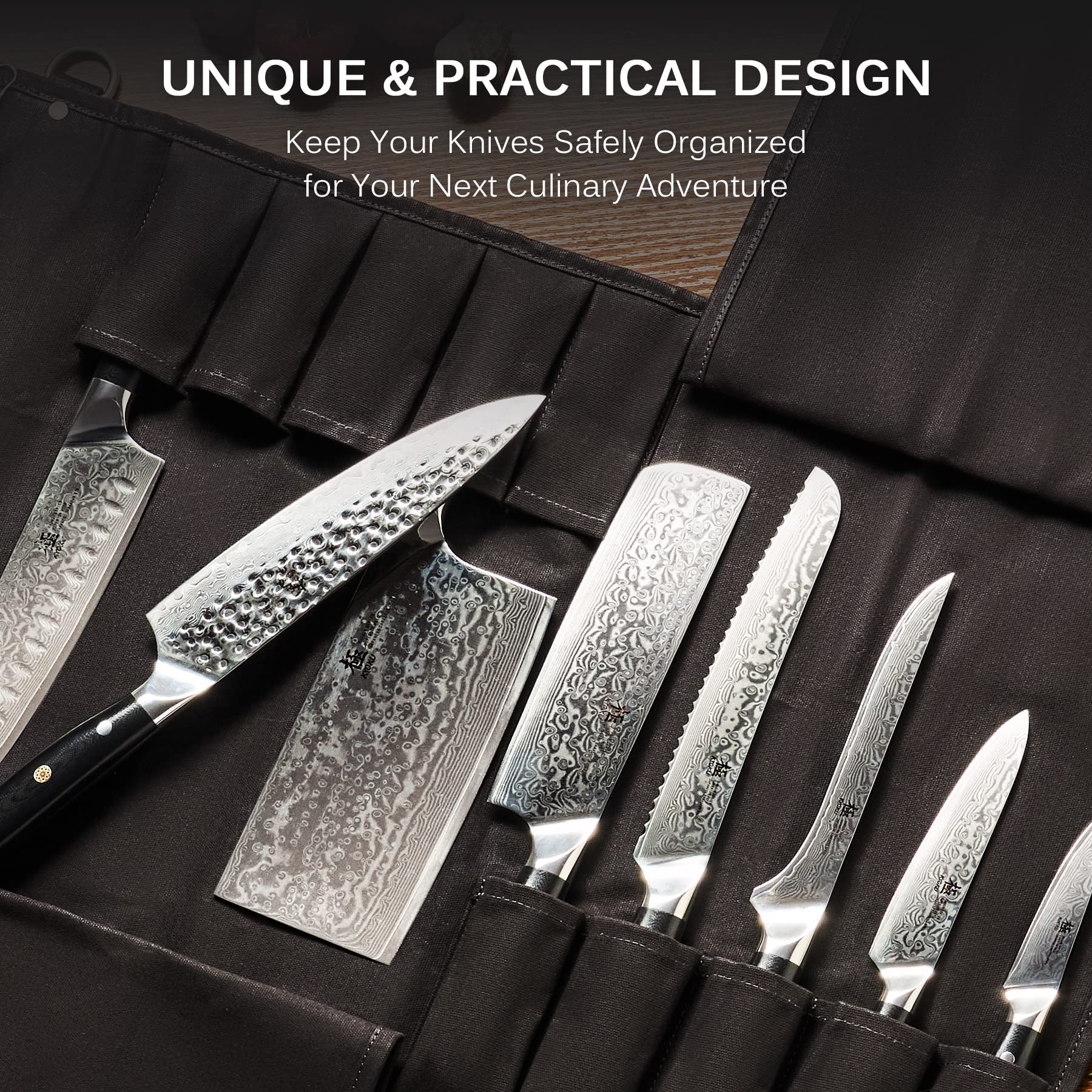 KYOKU Samurai Series Chef Knife + Nakiri Knife + Professional Chef Knife Roll Bag Black