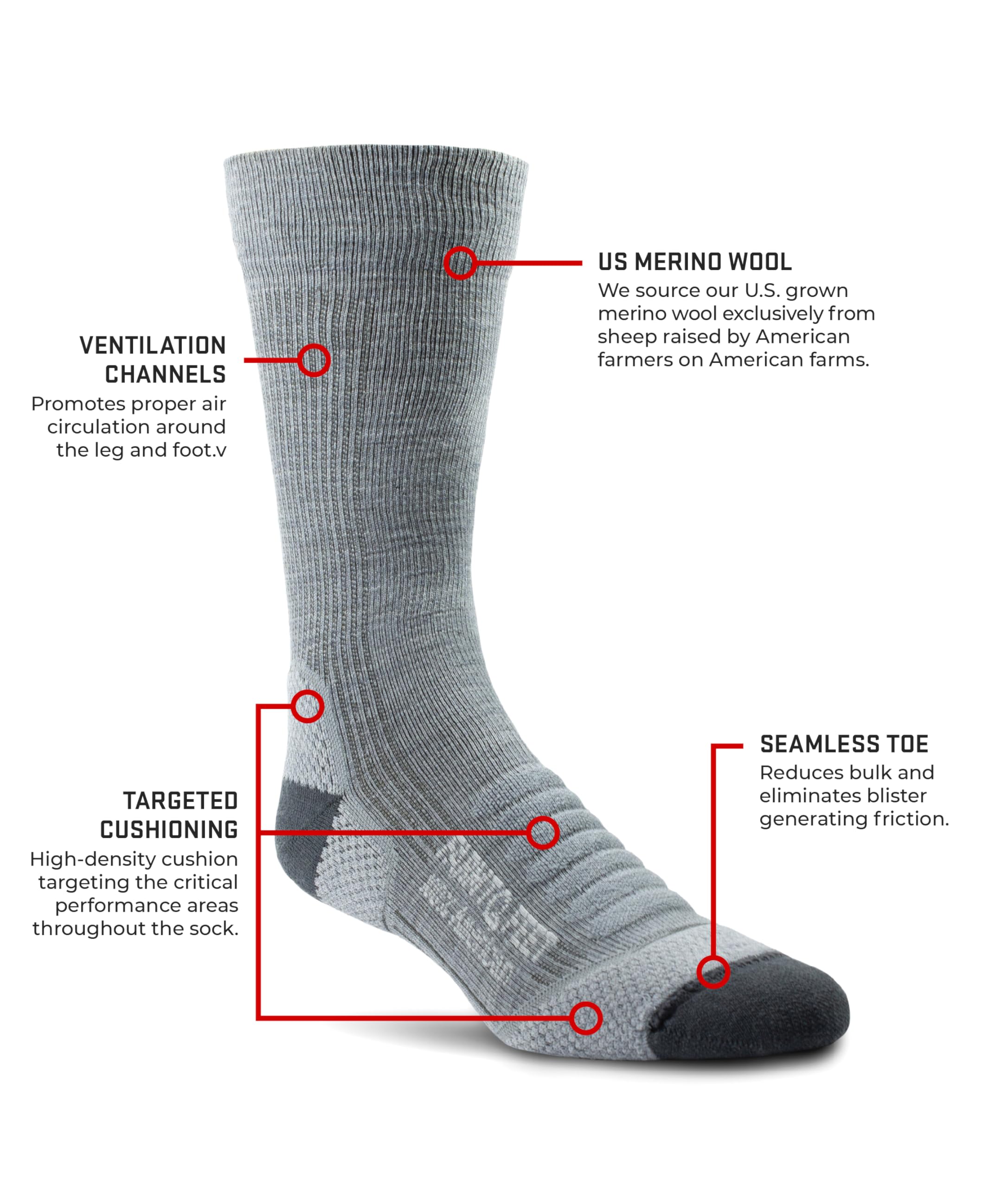 Farm to Feet Damascus Lightweight Merino Wool Crew Socks, Charcoal, X-Large