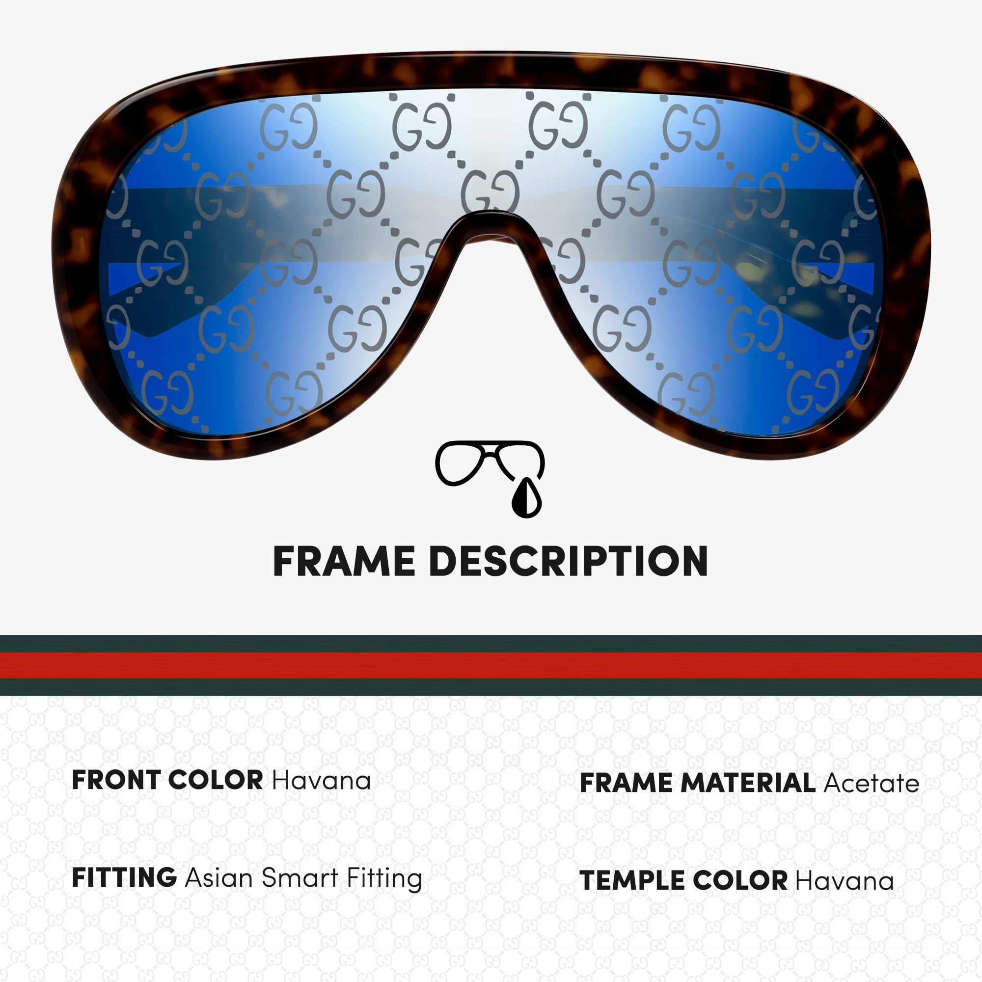 Gucci GG1370S Designer Shield Logo Sunglasses: Shield Frame Eyewear with Non-Polarized Lenses - Epitome of Luxury and Style