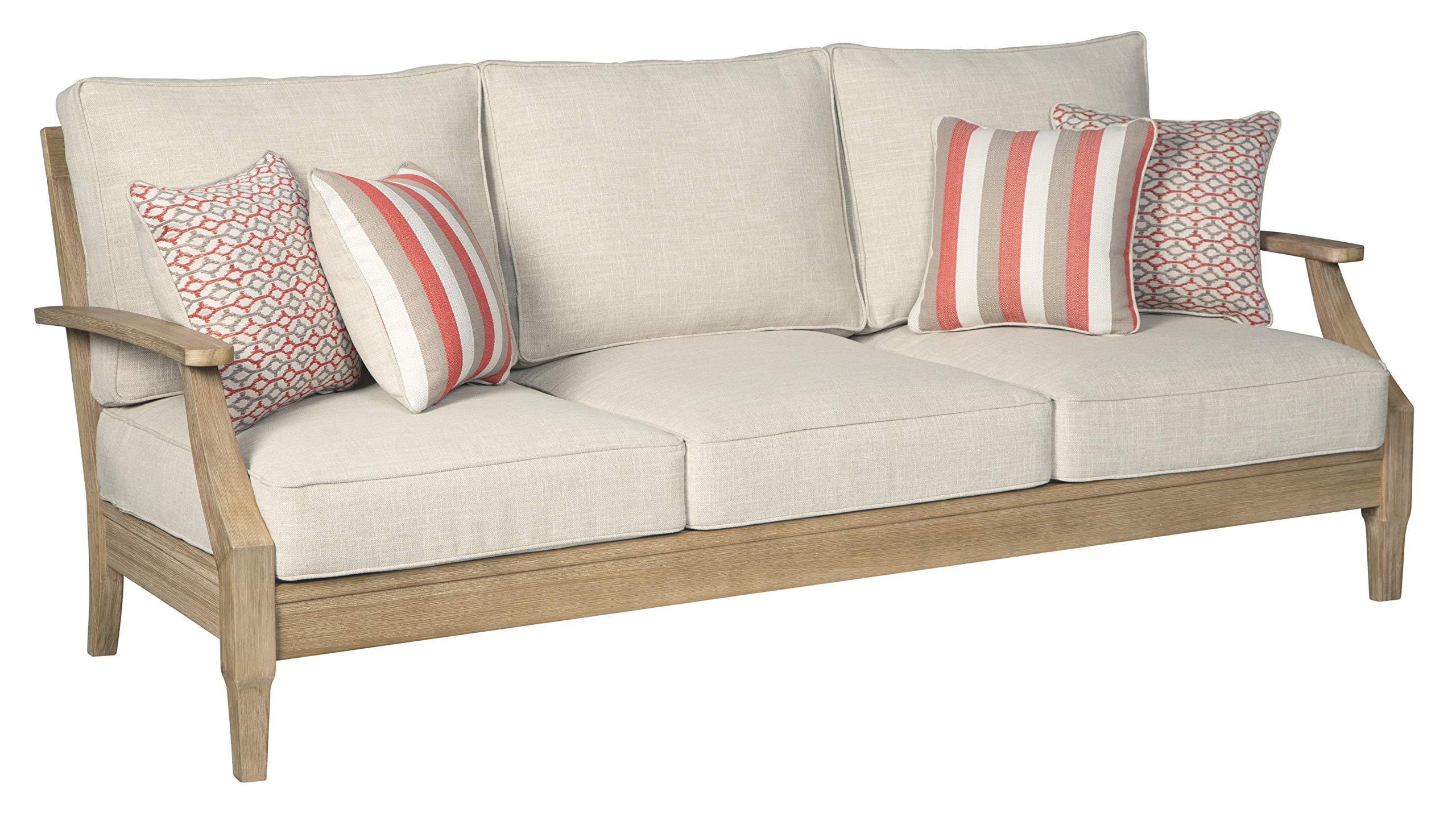 Signature Design by Ashley Clare View Coastal Outdoor Patio Eucalyptus Sofa & Gerianne Rectangular Eucalyptus Wood Slat Top Coffee Table & Clare View Eucalyptus Wood Single Cushioned Lounge Chair