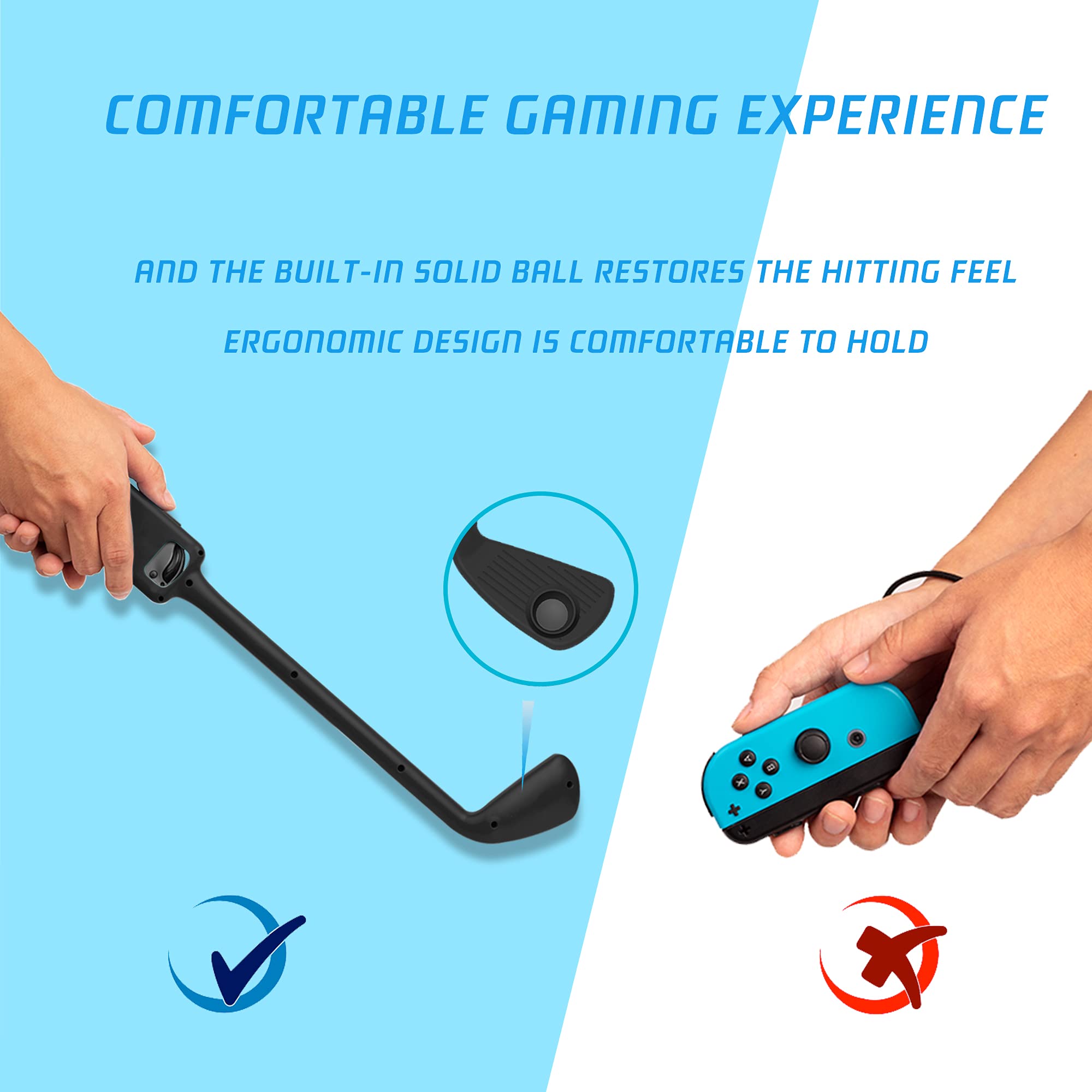 FANPL Golf Clubs for Switch & OLED Model, Accessories for Mario Golf : Super Rush 2021, Designed for Joycon Controller, Built-in Solid Ball Golf Clubs Handgrip to Enhance Experience, 2PCS (Black)