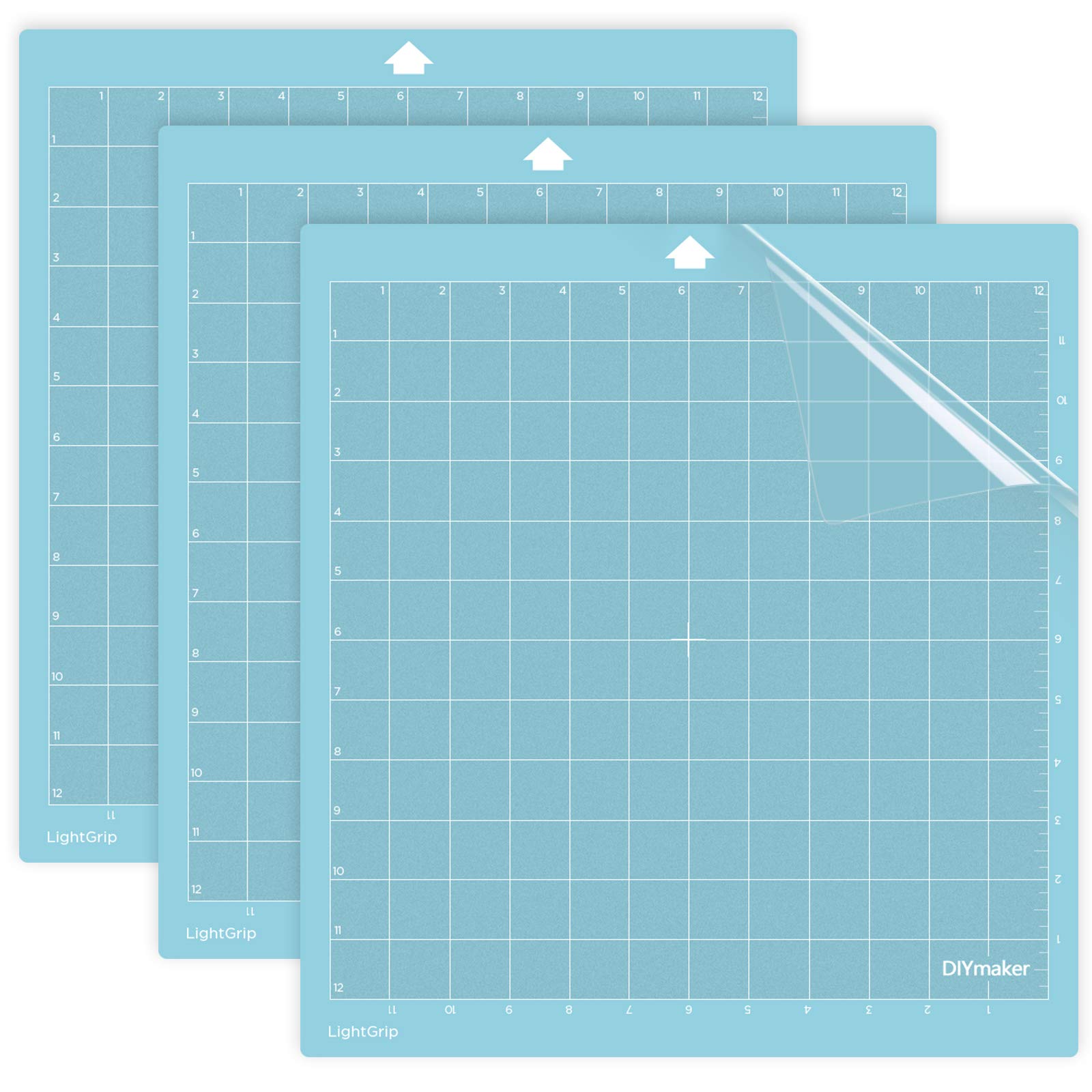 Diymaker Lightgrip Cutting Mat for Silhouette Cameo 4/3/2/1(12x12inch, 3 Mats), Blue Cutting Mat Perfect for Crafts