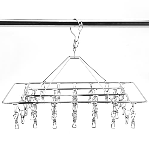 KEILEOHO 2 Pack 16 x 12 Inches Clothes Drying Rack, 72 Clips Stainless Steel Clip and Drip Hangers, Wind-Proof Clothes Hanger Rack Laundry Accessories for Towels, Bras, Underwear, Silver