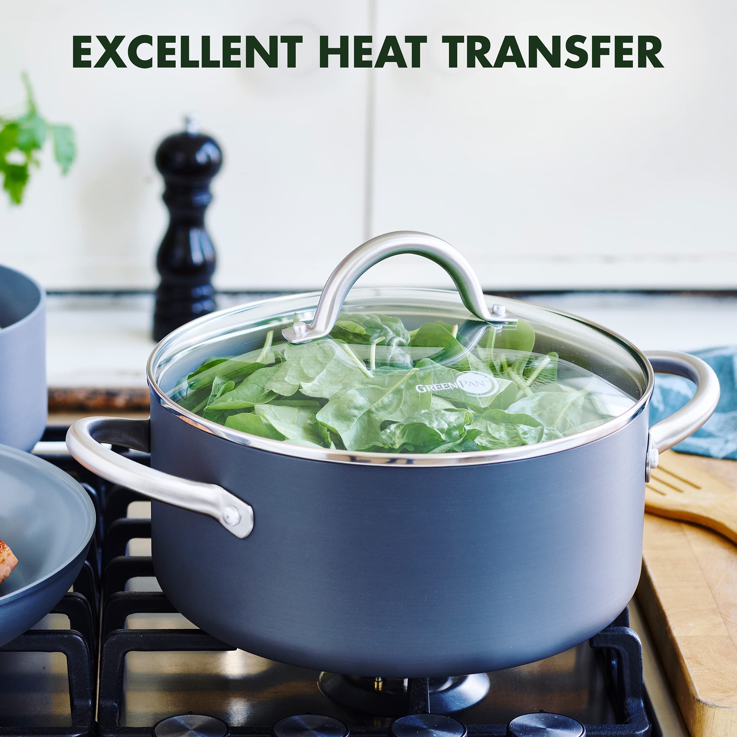 GreenPan Lima Hard Anodized Healthy Ceramic Nonstick 10" Frying Pan Skillet, PFAS-Free, Oven Safe, Gray & Lima Hard Anodized Healthy Ceramic Nonstick 5QT Stock Pot with Lid, PFAS-Free, Oven Safe, Gray