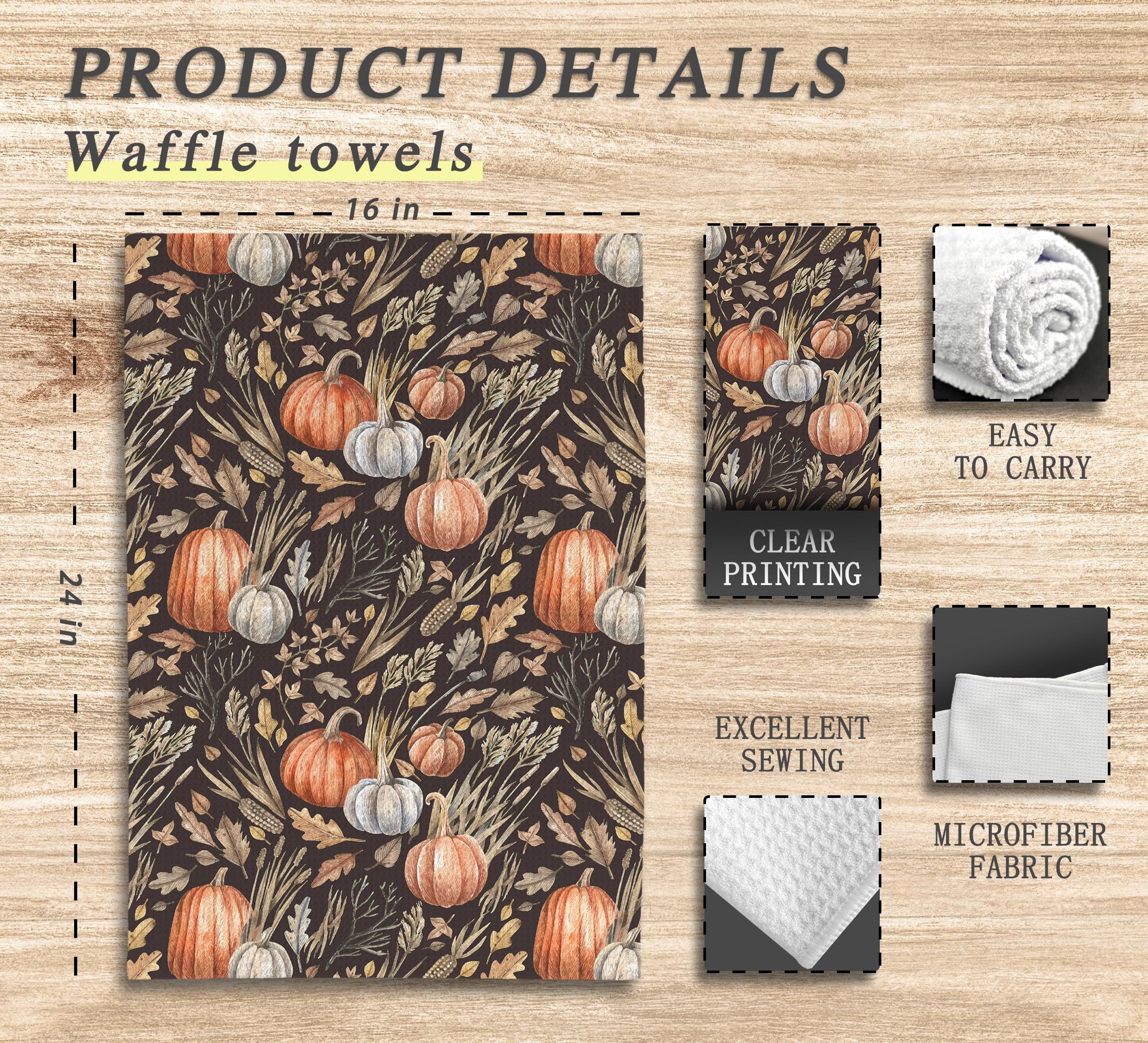Dwept Fall Kitchen Towels, Fall Hand Towels, Vintage Autumn Fall Pumpkins Maple Leaf Hand Towels, Seasonal Botanical Autumn Leaves Tea Towels for Kitchen, Fall Thanksgiving Gifts