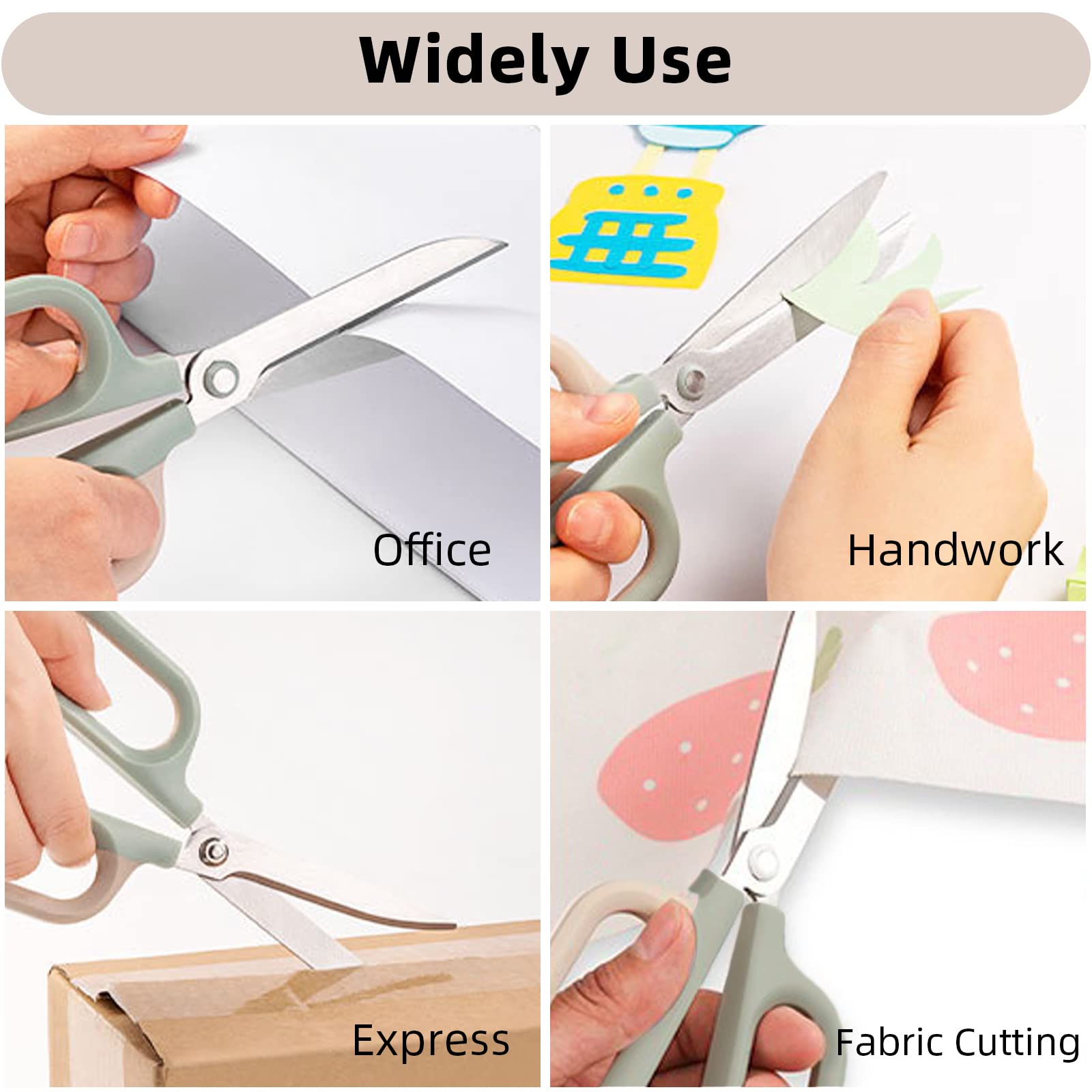 EZWORK Multipurpose Scissors, Comfort-Grip Handles Sharp Scissors for Office Home School Craft Sewing Fabric Supplies (7", Green-1)