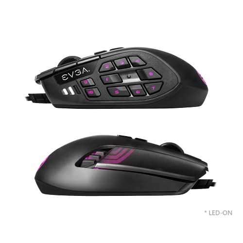 EVGA X15 MMO Gaming Mouse, 8k, Wired, Black, Customizable, 16,000 DPI, 5 Profiles, 20 Buttons, Ergonomic 904-W1-15BK-KR