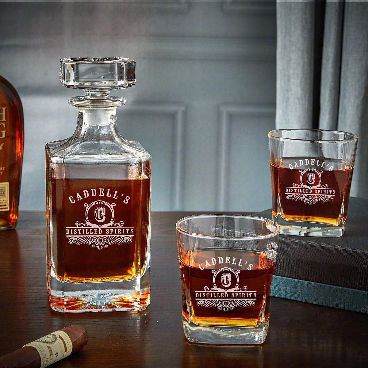 HomeWetBar Monogram Etched Whiskey Glasses, Set of 2 (Personalized Product)