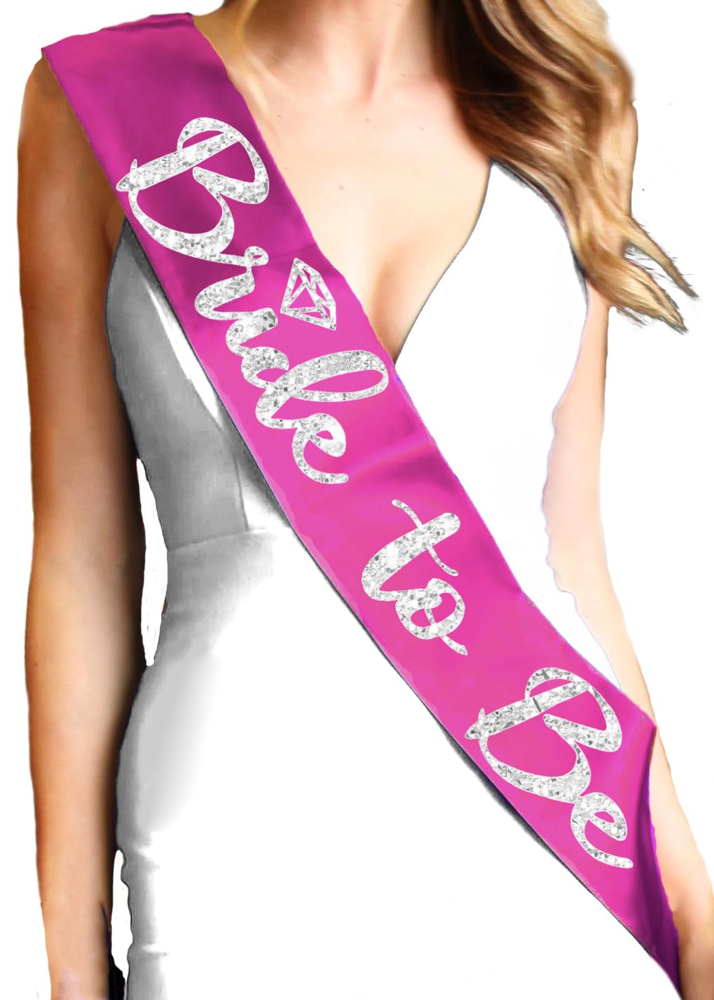 RhinestoneSash Bride Sash Bachelorette Party Pink - Silver Sparkle Diamond Bride To Be Hot Pink PREMIUM BRIDAL GRADE SATIN Sash - Magenta Sash(SlvDiaB2B)