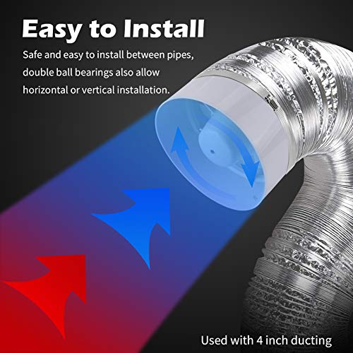 Inline Duct Fan 4 Inch Vent Booster, HVAC Exhaust Intake Fans 76 CFM, Ventilation Blower for Grow Tent Attic Kitchen Garage Greenhouse Basement (Φ 4 inch/110v)