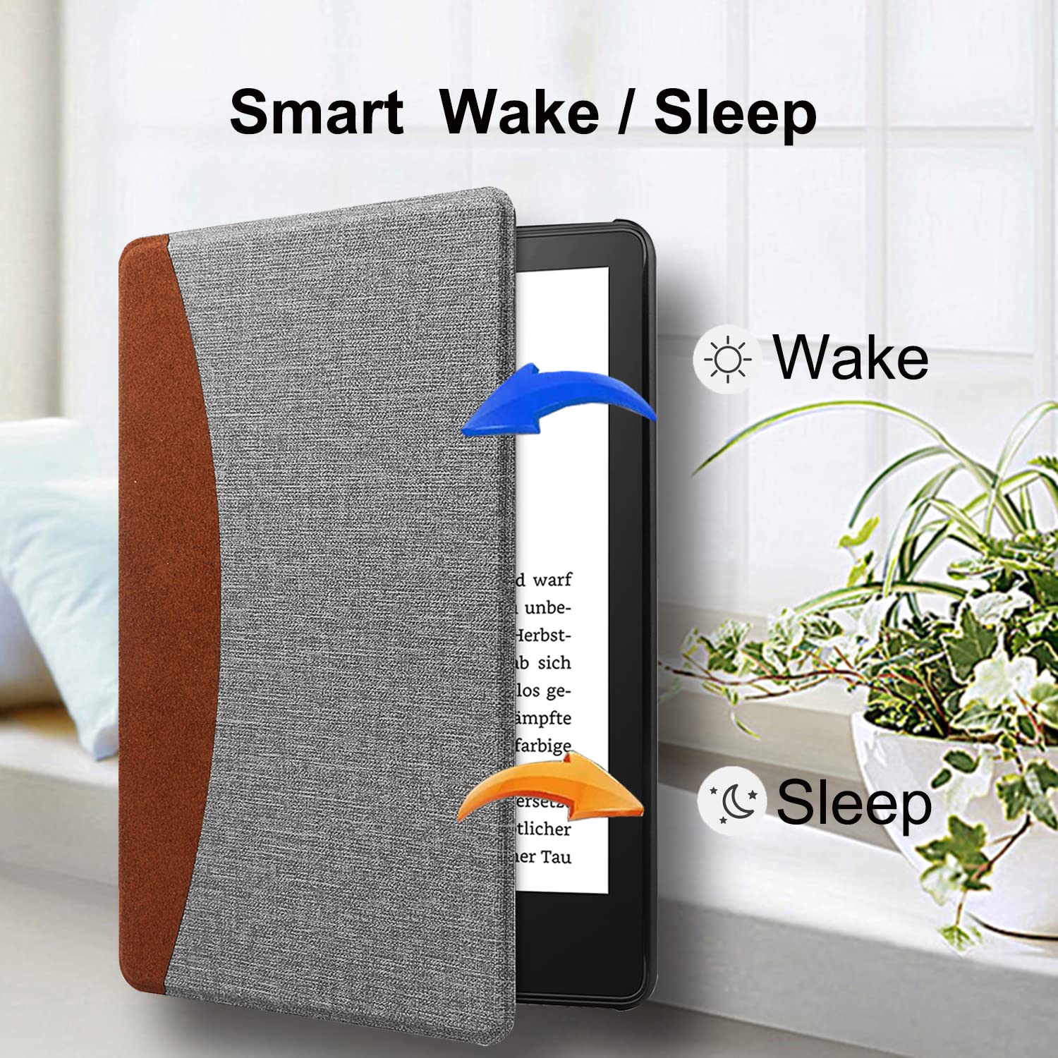 FANRTE Case Fits Amazon 6.8" Kindle Paper White(11th Generation 2021 Release) and Signature Edition,Ultra-Thin and Lightweight PU Leather Smart Protective case with Auto Wake/Sleep(Grey)