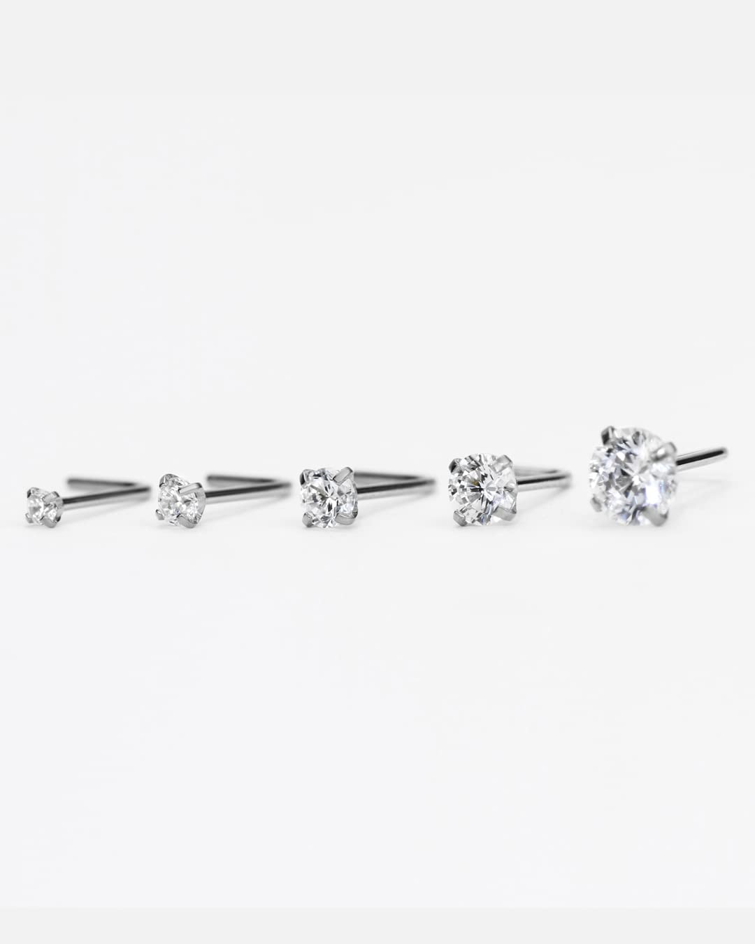 FANSING 5pcs 22g Surgical Steel Nose Rings Studs 1.5mm 2mm 2.5mm 3mm 4mm CZ Diamond Nose Studs Cubic Zirconia Nose Stud Silver L Shaped Nose Studs for Women Nostril Piercing Jewelry 22 Gauge