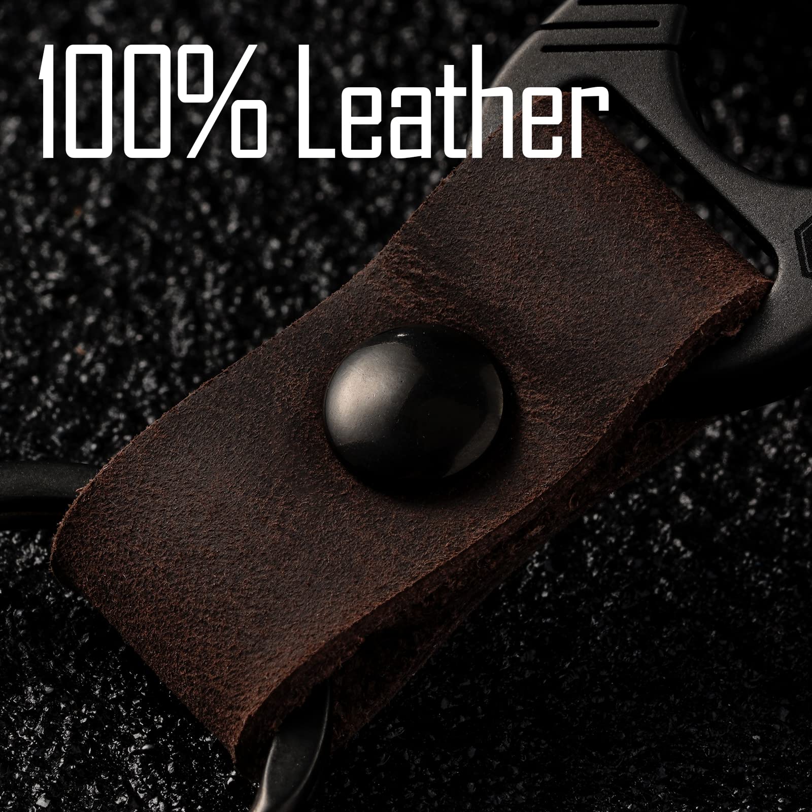 KeyUnity KM02BK Titanium Belt Clip Carabiner Leather Keychain Holder with Removable Stainless Steel Key Ring (Black)