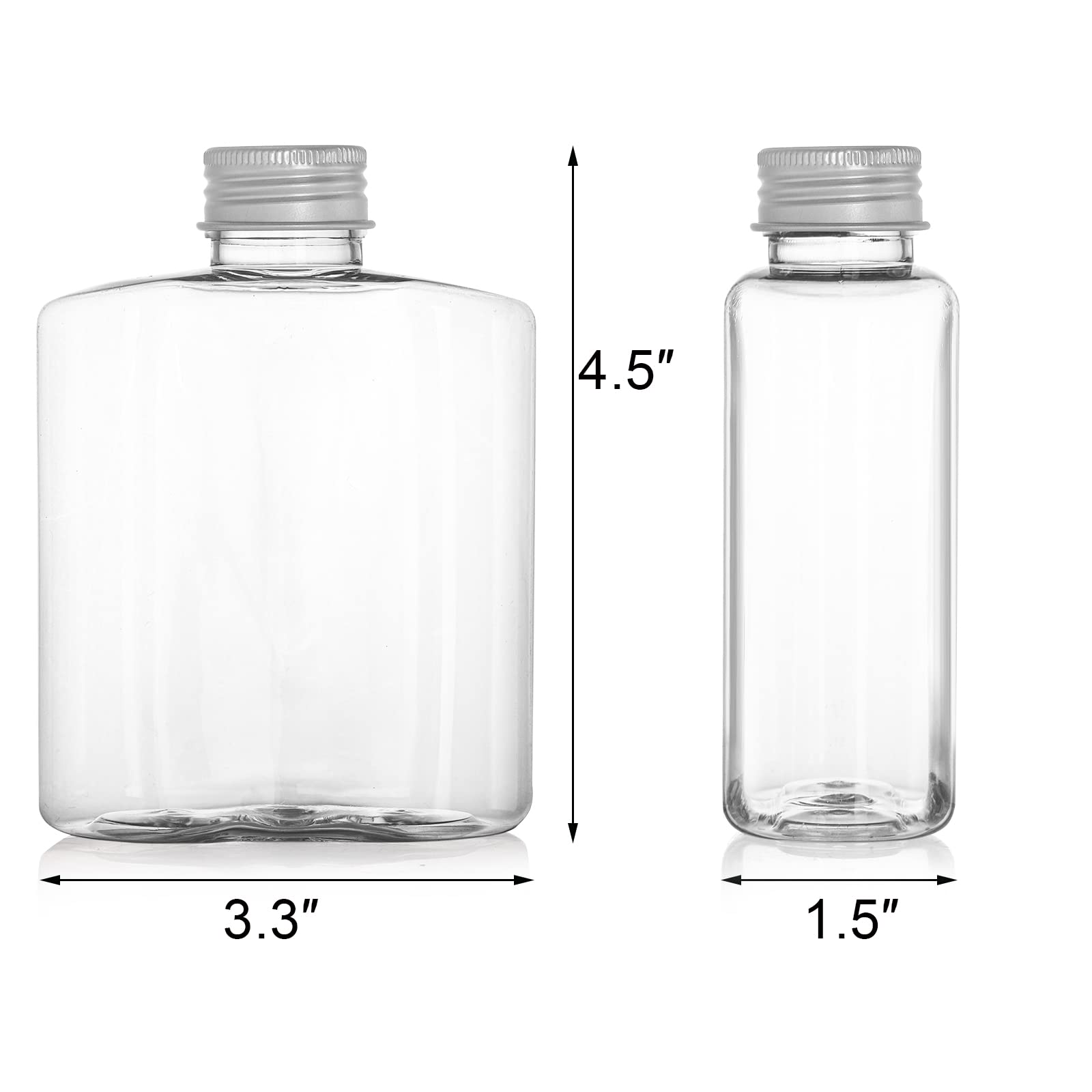 Elsjoy 24 Pack 10 Oz Plastic Bottles with Caps, Small Plastic Flask Bottles Reusable Round Flat Bottles, Mini Juice Bottles Disposable Beverage Container for Juice, Alcohol, Leak Proof