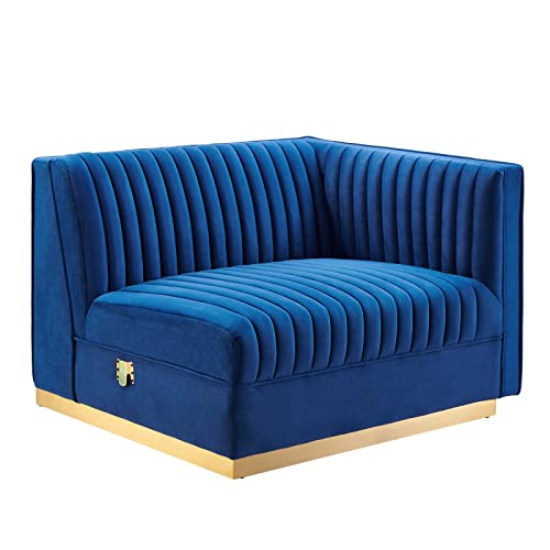 Modway Sanguine Channel Tufted Performance Velvet Modular Sectional Sofa, 6-Piece Set, Navy