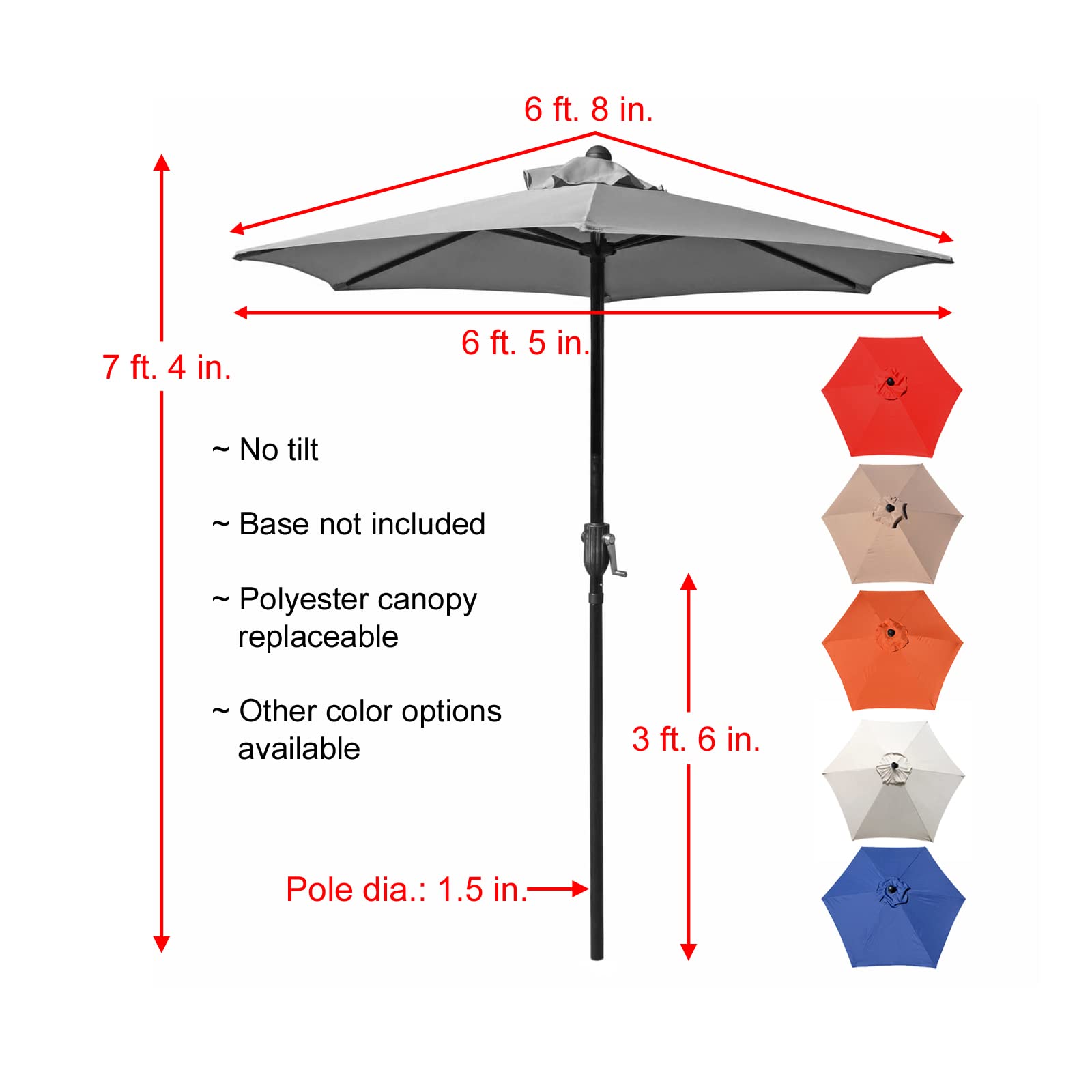 Westcharm Patio Umbrella Outdoor Table Umbrella with 6 Sturdy Ribs and Crank 6.5 ft, Red Umbrella