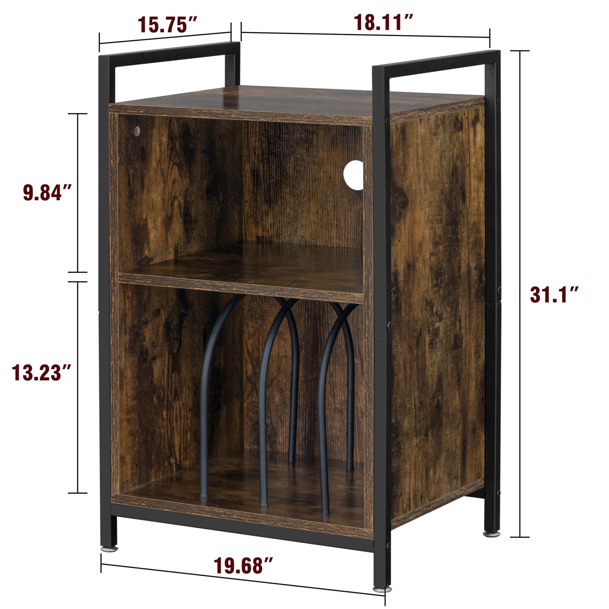 Entrintou Record Player Stand, Mid Century Turntable Stand, 3-Shelf Vinyl Record Holder with Vinyl Record Storage, Rustic Brown Record Player Table Cabinet with Handle for Living Room, Bedroom, Office