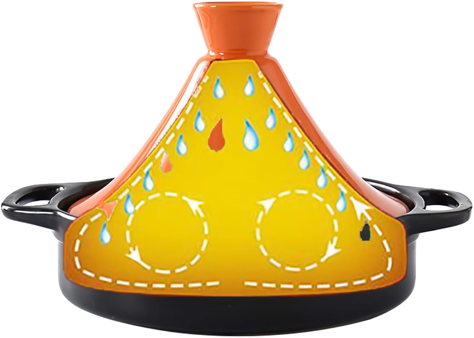 Multi-function Moroccan Style Cast Iron Tajine Pot Cooking Pot Ceramic Casserole Steamer Braiser Pan Healthy Saucepan Earthen Pot for Braising Slow Cooking,Yellow