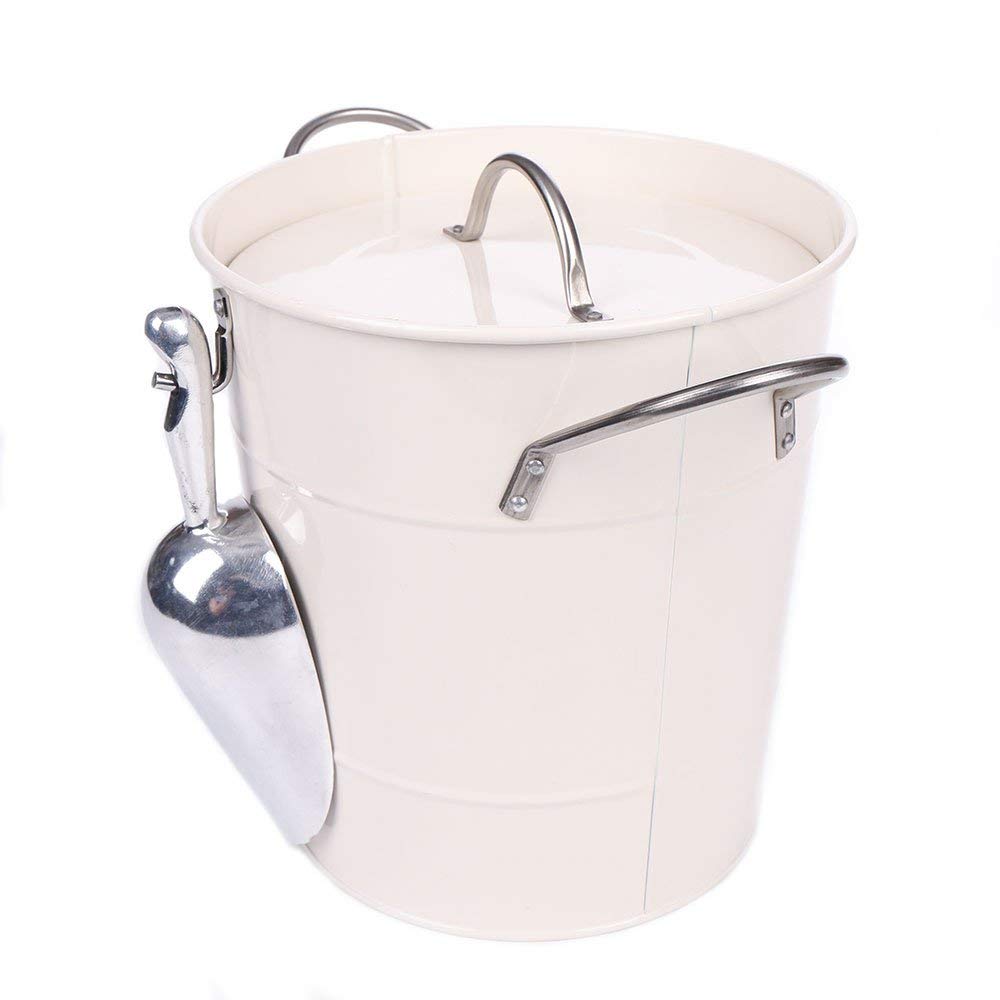 Home by Jackie Inc T586 Cream 4L Metal Double Walled Ice Bucket Set with Lid and Scoop
