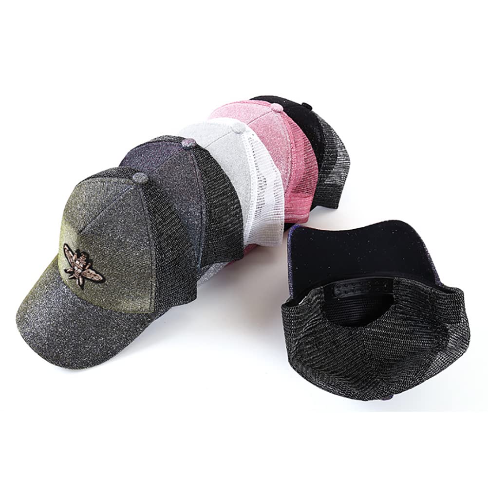 Gudessly Adjustable Breathable Rhinestone Baseball Cap for Women Bling Sequins Casual Sports Cap (T-Mesh Black)