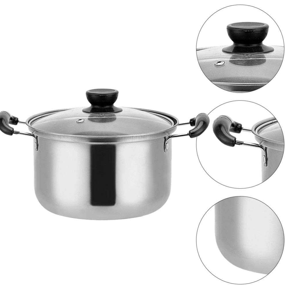 Hemoton Cooking Soup Pot Stew Pan Stainless Steel Pot with Lid Soup Pot Pasta Cooking Pot Sauce Pot Double Handle Household Cookware for Home Kitchen 16cm Chinese Steamer Pot Noodles Pot