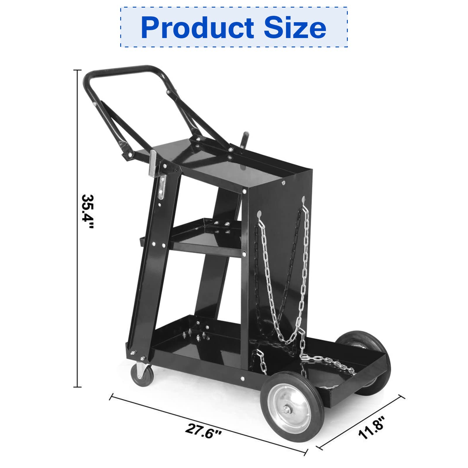 Henf 3 Tiers Rolling Welding Cart MIG TIG ARC Plasma Cutter Machine Heavy Duty Welding Welder Cart with Tank Storage & 2 Cable Hooks & Safety Chain,180 Lb Capacity
