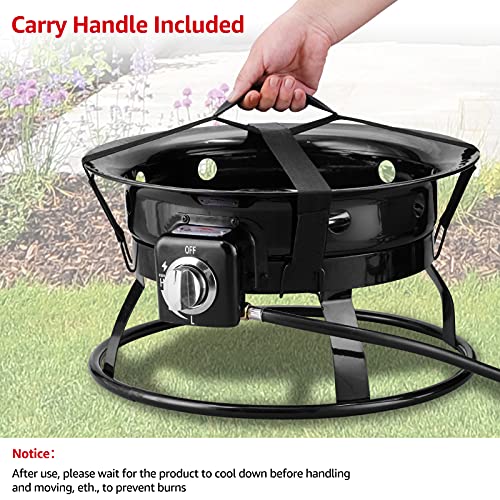 LEISURELIFE Propane Gas Fire Pit for Outdoor Camping Portable Fire Bowl for Outside with Carry Handle Including CSA Regulating Valve &10" Gas Hose (Installed) 18.5" Diameter 58000 BTU/HR Black
