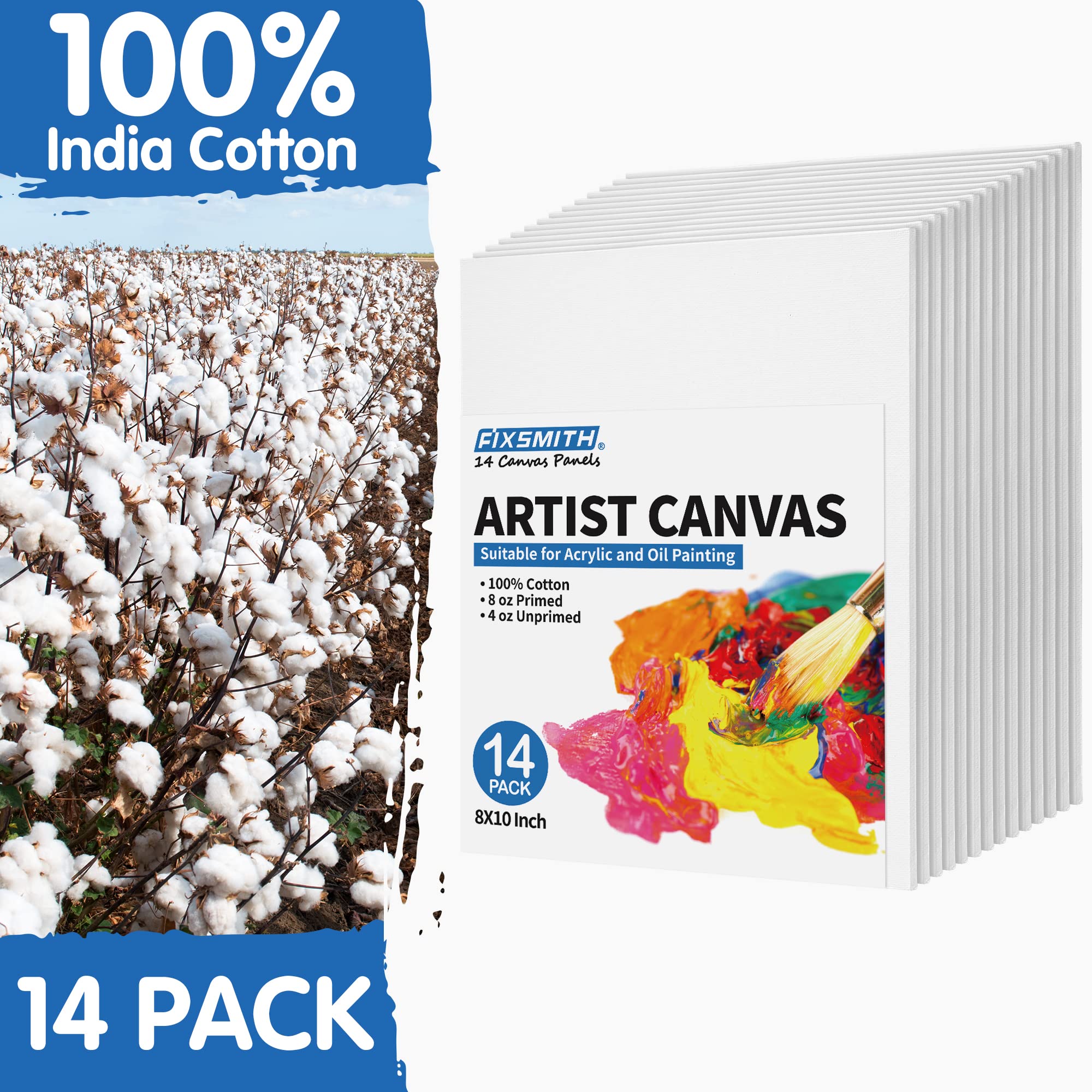 FIXSMITH Canvas Boards for Painting 12x16 Inch, Super Value 14 Pack Paint Canvases, White Blank Canvas Panels, 100% Cotton Primed, Painting Art Supplies