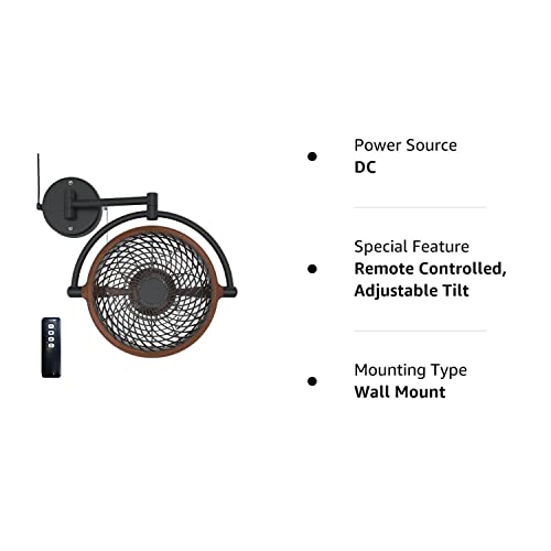 Vento VIVI-DC 10 In. Wall Mount Swivel fan with Folding Arm (Walnut)