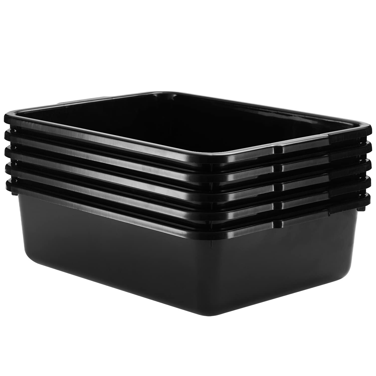 Krihan 5 Packs Black Plastic Bus Boxes, 8 L Utility Bus Box, Small Bus Tubs/Commercial Plastic Tubs
