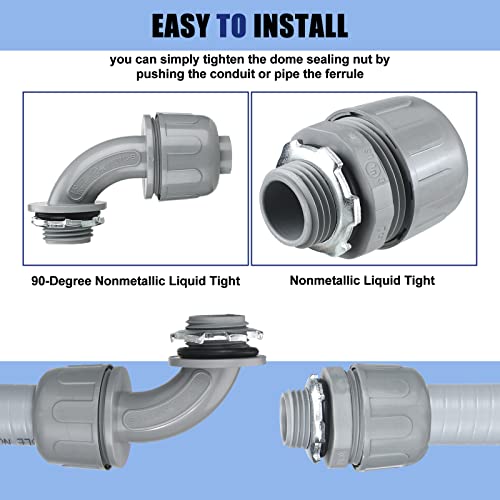 Electrical Conduit and Connector Kit Flexible Liquid Tight Electrical Conduit Non Metallic Electrical Conduit with 5 Straight and 3 Angle Fittings Included (1/2 Inch 50 Ft)