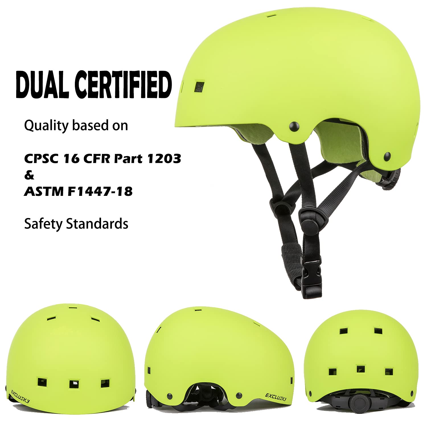 Exclusky Skateboard Bike Helmet โ Dual Certified โ Youth Adults Helmet for Bicycle Skating Roller Skates Scooter Longboard