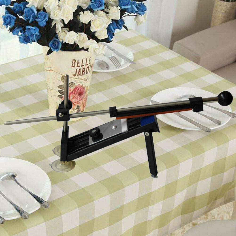 Dj siphraya Knife Sharpener Kitchen Sharpening System Fix Angle With 4 Stones Black Made Of Stainless steel Size 44 x 9 x 7 CM Designed For Total Durability Knives Razor Sharp