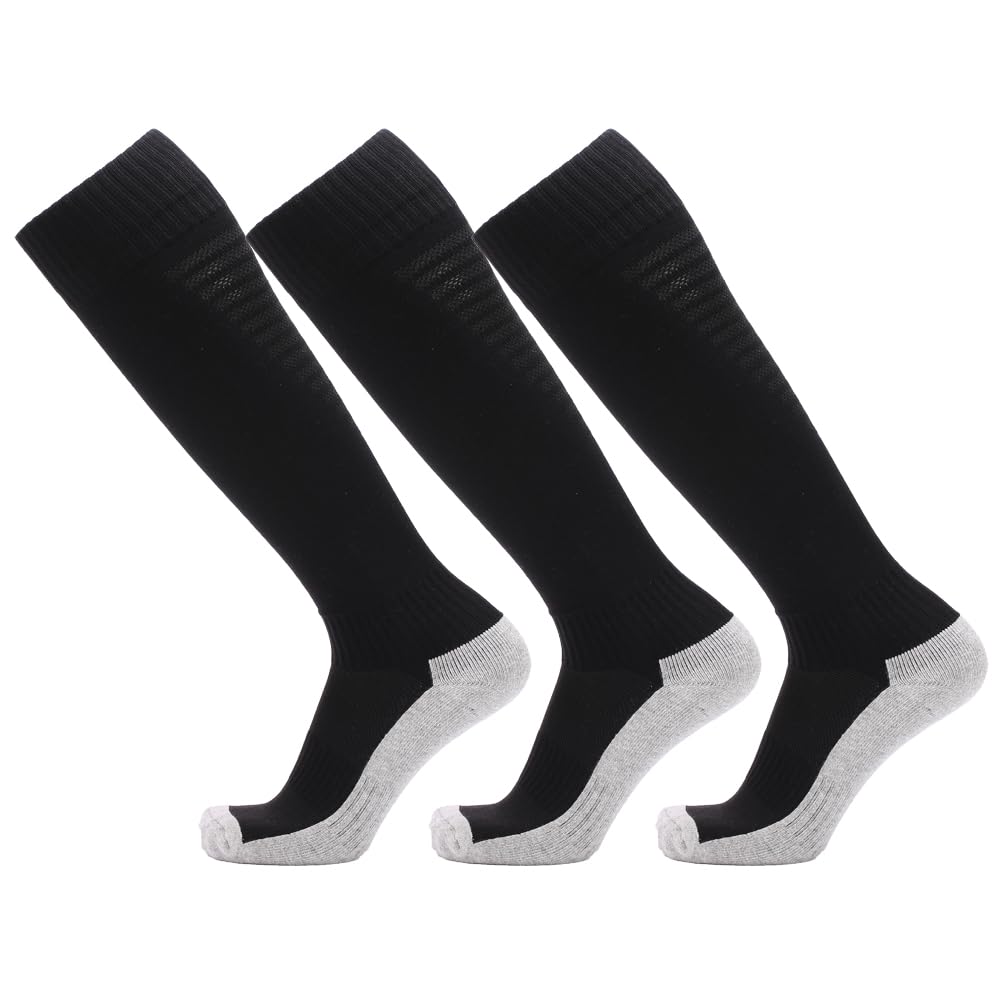 Fitliva Knee High Socks for Men Women Thick Cotton Nylon Sport and Work Boot Socks (3 Pair Black Size L)