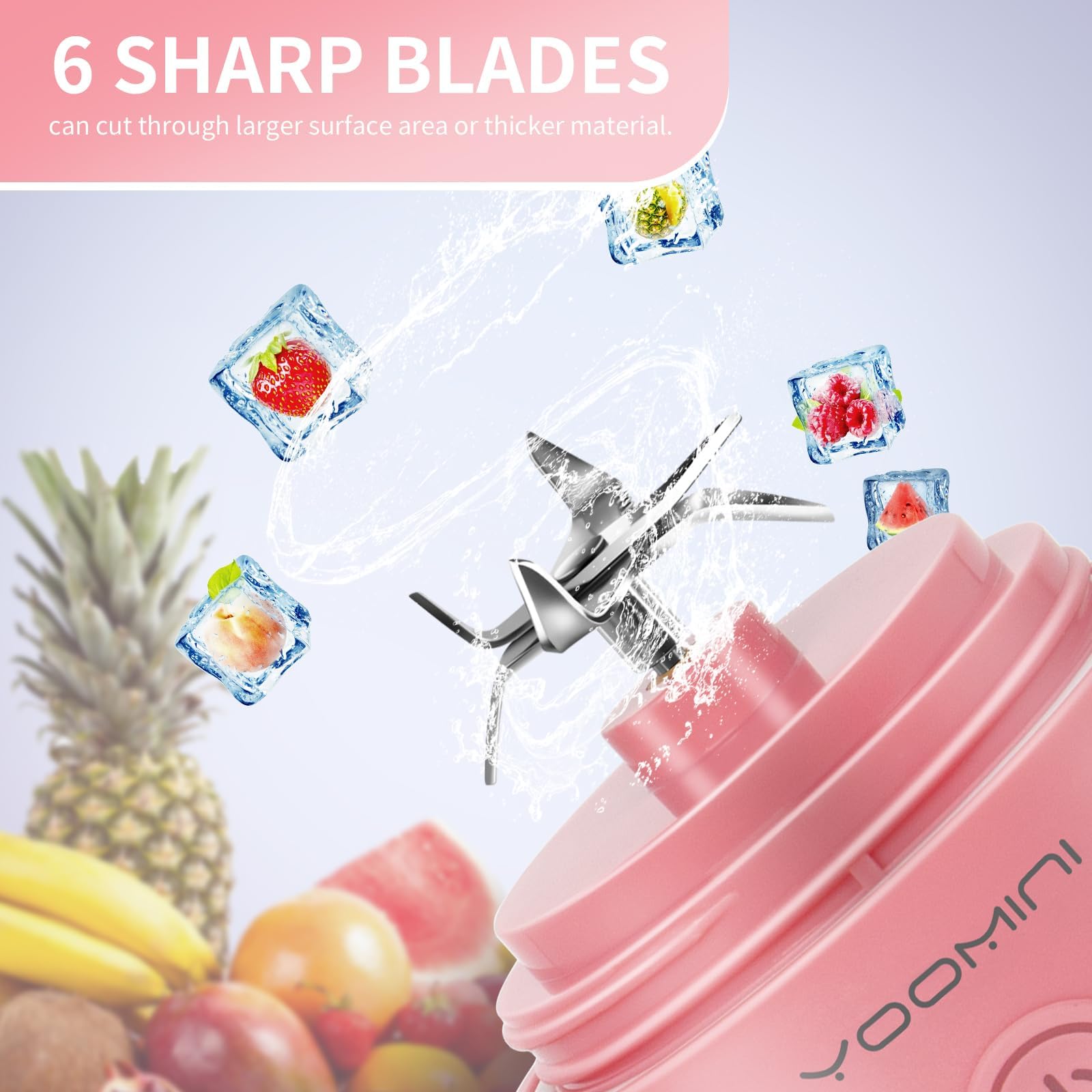 Portable Blender, Personal Blender for Shakes and Smoothies - USB Rechargeable 20oz Mini Blender with 6 Blades and ToGo Cup for Sports Travel Gym