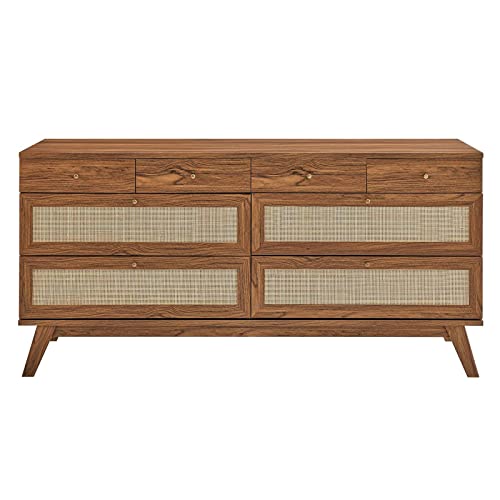 Modway Soma 8-Drawer Double Dresser in Walnut, 62 x 18.5 x 30
