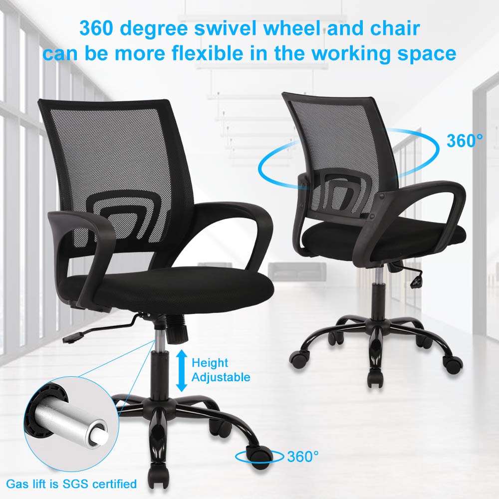 Ergonomic Office Chair,Mid Back Home Office Chair Mesh Office Chair with Lumbar Support Adjustable Computer Chair Task Rolling Swivel Chair Pink Desk Chair with Arms for Working,Meeting