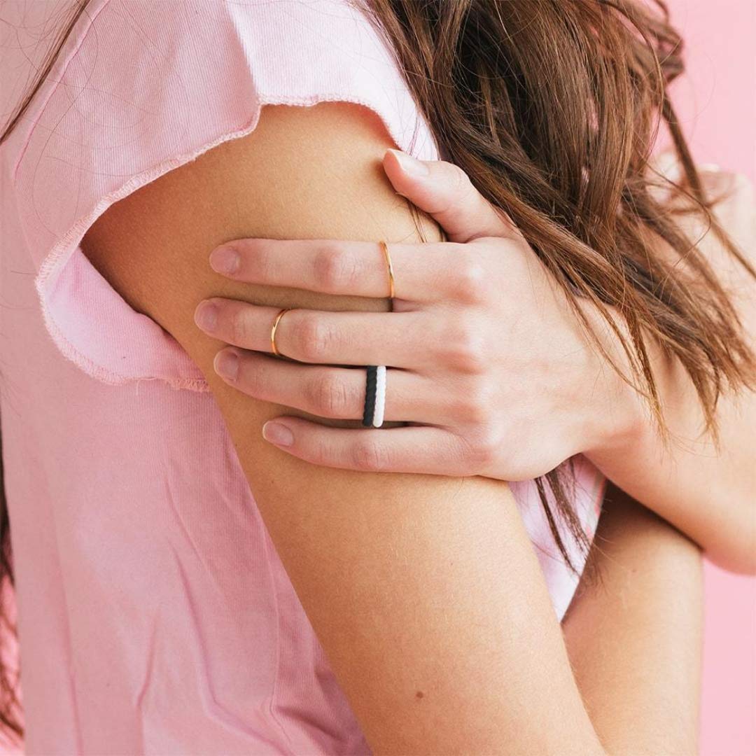 Enso Rings Stackable Braided Silicone Wedding Ring β Hypoallergenic Unisex Stackable Wedding Band β Comfortable Minimalist Band β 2.5mm Wide, 8mm Thick (White, Size 5)