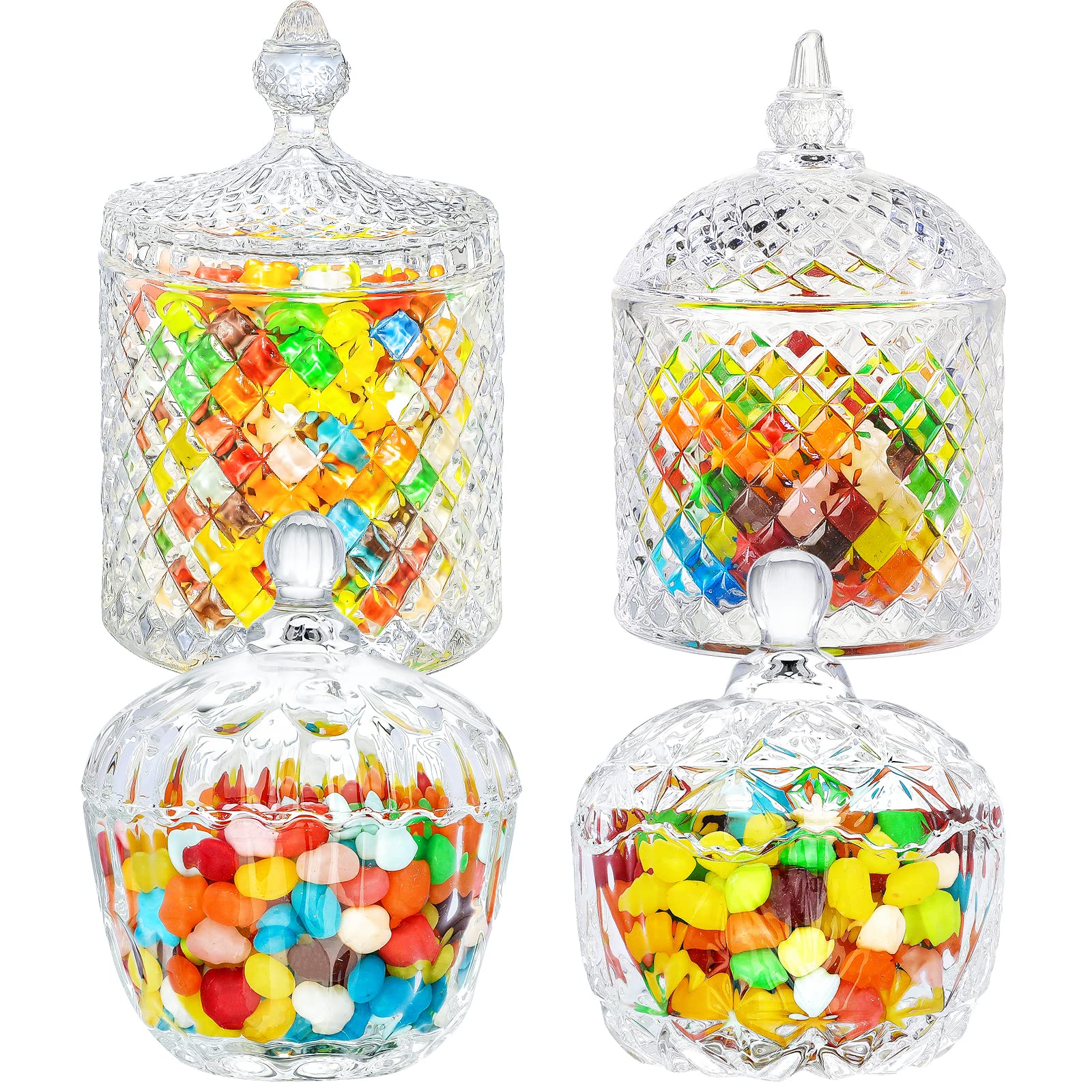 INFTYLE Glass Candy Dish with Lid Set of 4 Crystal Glass Candy Jar Jewelry Box Dappen Dish Cookie Jar for decorative storage gift idea