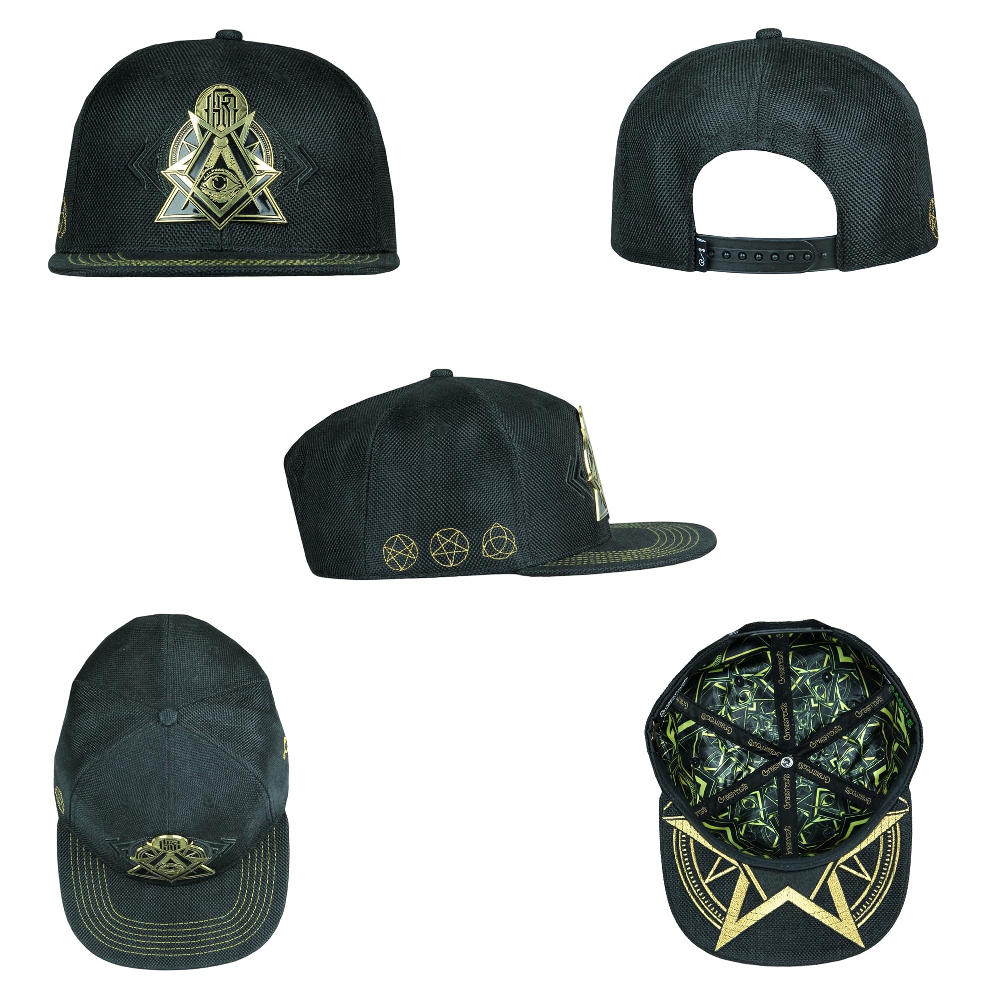 Grassroots California - Secret Society Gold Snapback, Shallow Style, 100% Cotton, Embroidered, Designed Interior (L/XL)