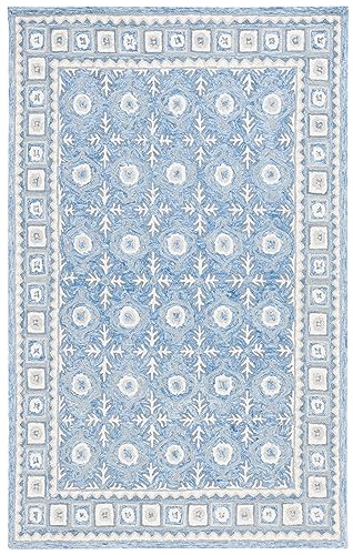 Safavieh Ebony Collection Area Rug - 3' x 5', Blue & Ivory, Handmade Wool, Ideal for Living Room, Bedroom, Dining (EBN651M-3)