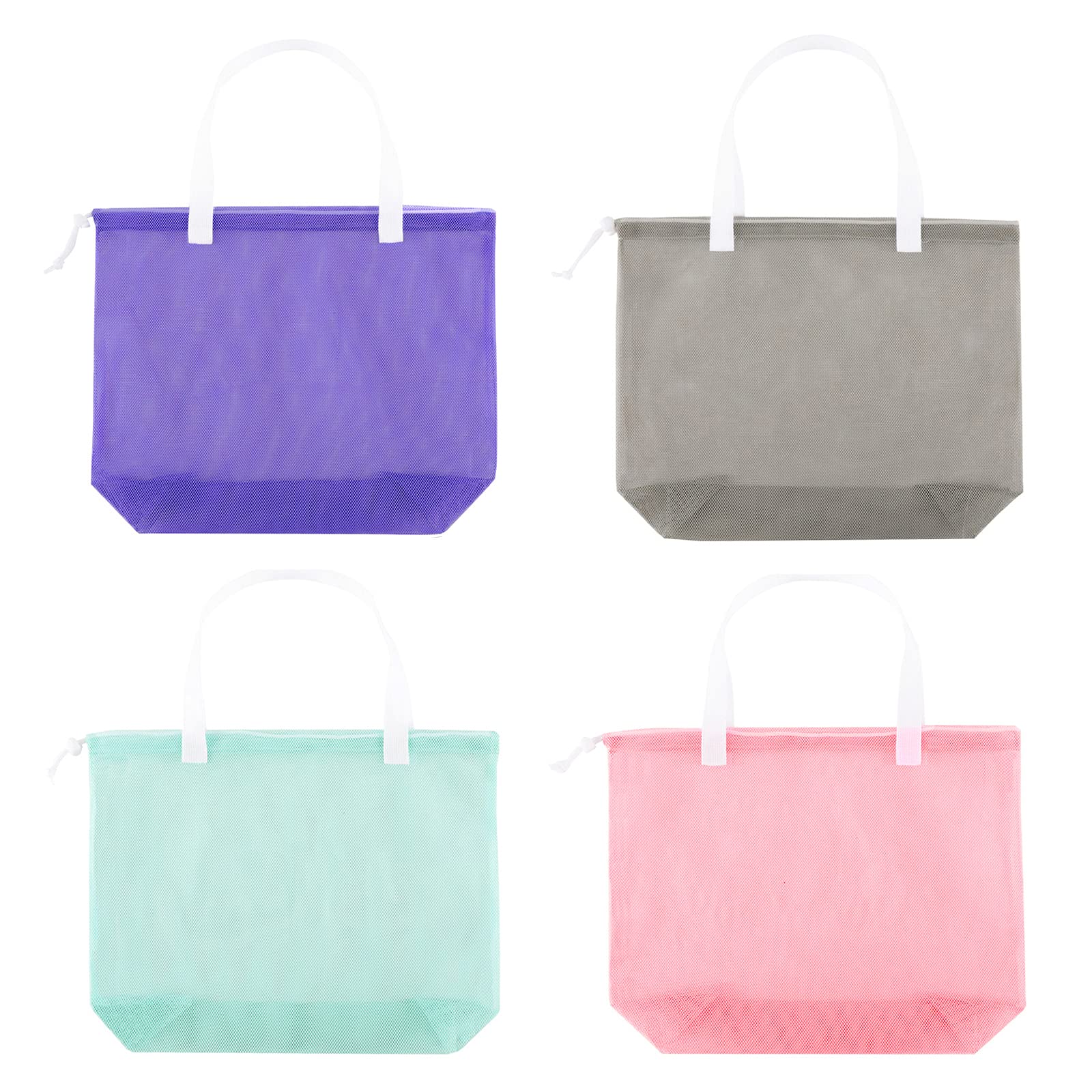 hsmyank Resuable 4Pack Cute Mesh Tote Plool Bags,Mesh Beach Bags With Drawsting For Kid's Toys,Travel,Picnic Or Laundry