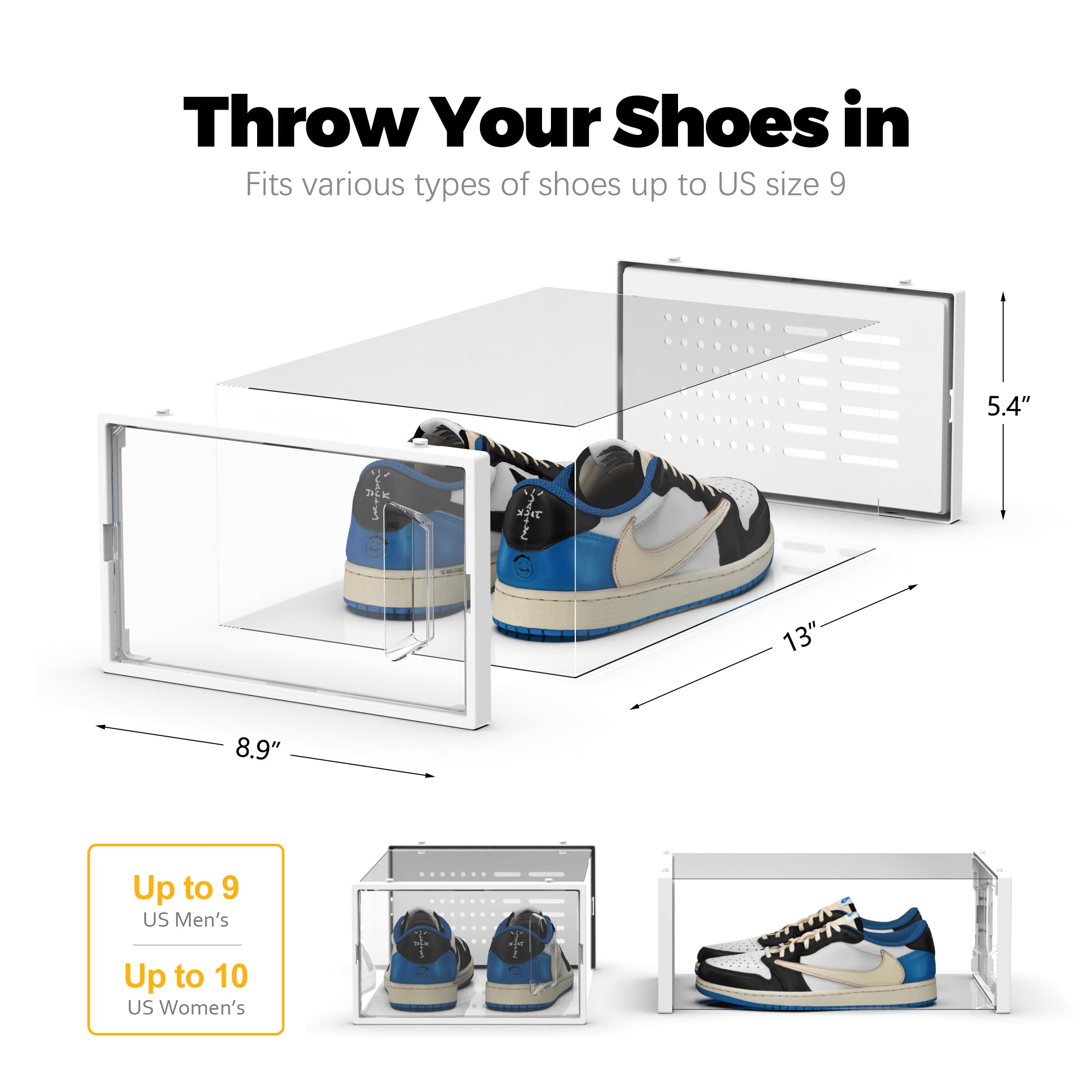 SEE SPRING 12 Pack Shoe Storage Box, Clear Plastic Stackable Shoe Organizer for Closet, Space Saving Shoe Rack Sneaker Container Bin Holder, Clear