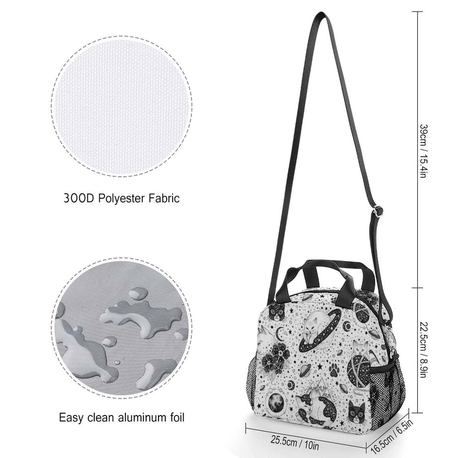 Goth Cat Galaxy Lunch Bag, Lunch Box Portable Insulated Lunch Tote Bag, Thermal Cooler Bag for Women Work Outdoor