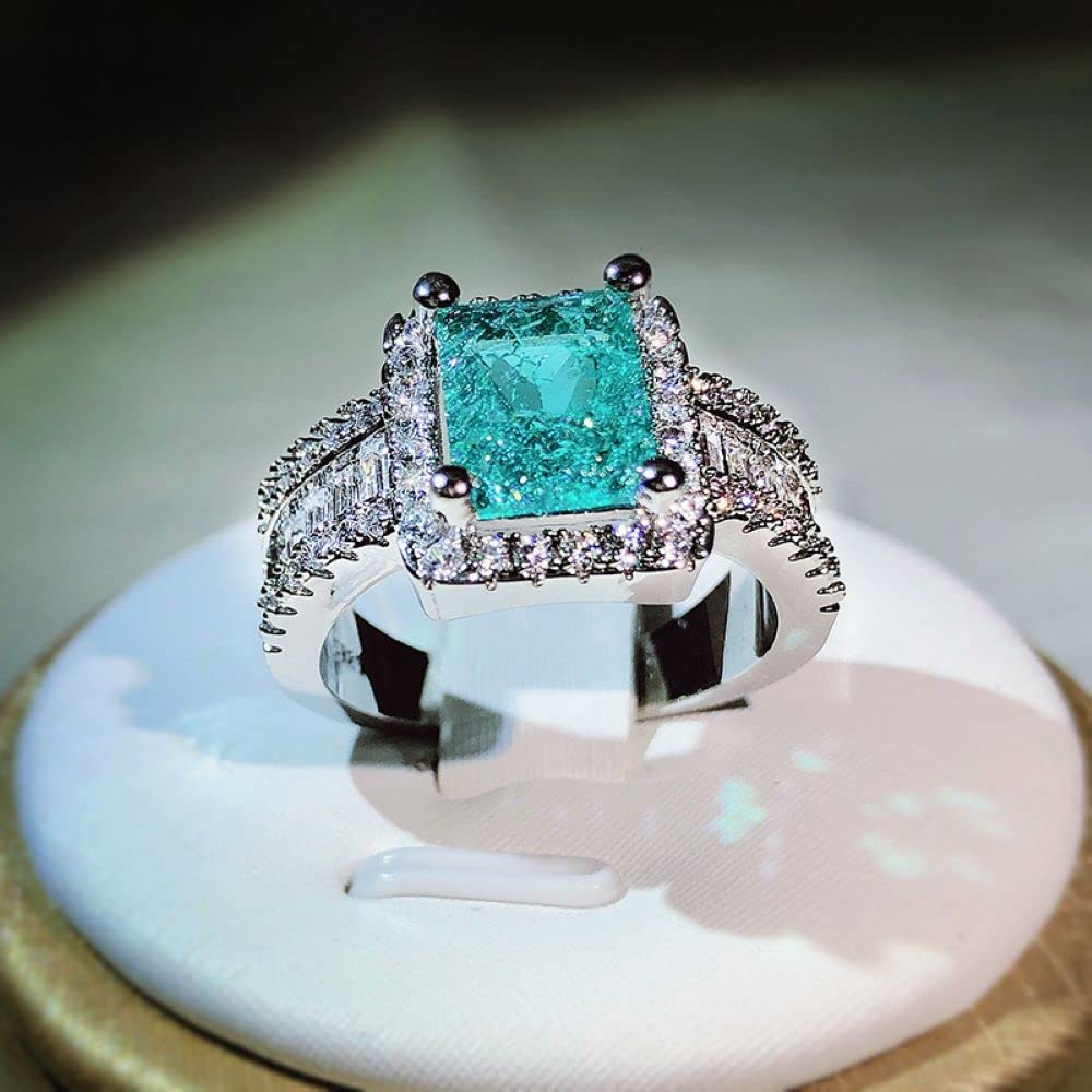 Gixaxak Simple Modern Elegant 925 Sterling Silver Green Simulated Emerald Rings for Women Emerald Pendant Square Rings Sterling Silver Set with Gemstones