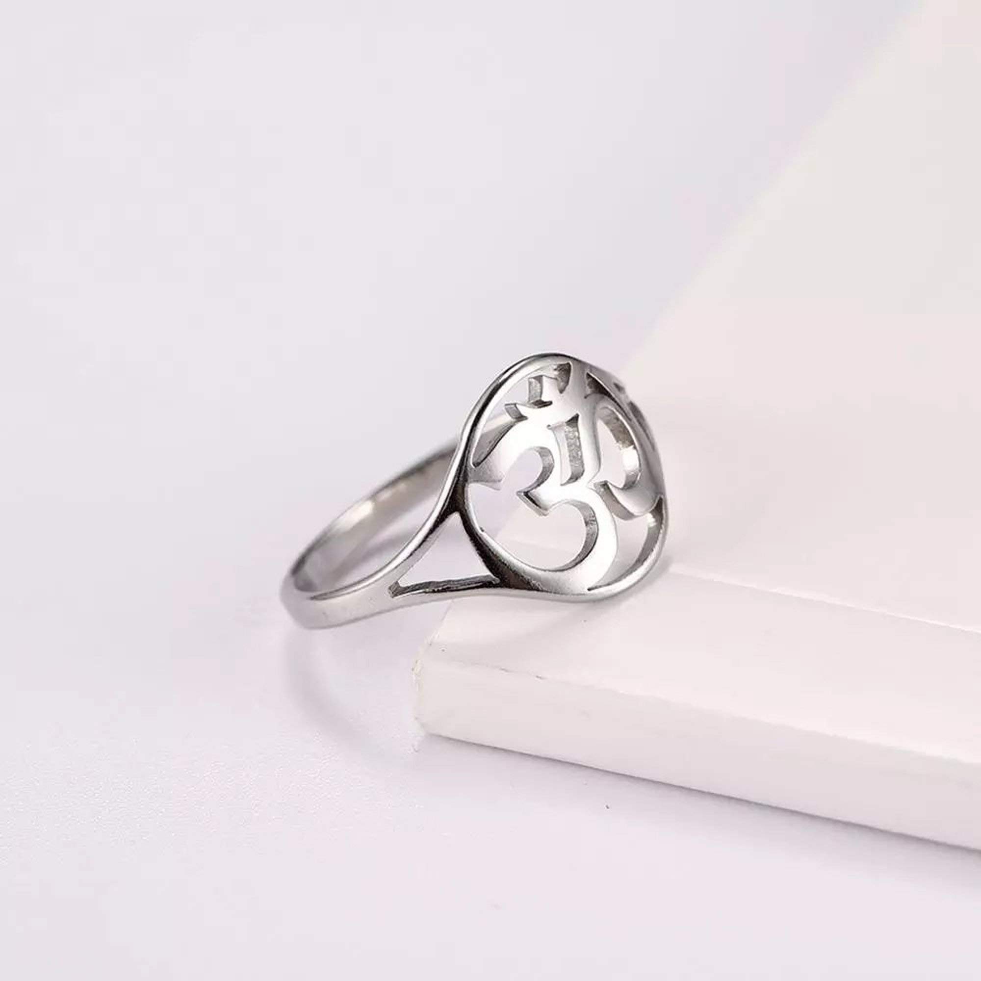 Fantasy Forge Jewelry Yoga Om Ring Womens Silver Stainless Steel Spiritual Aum Band Sizes 6.5-10 (6.5)