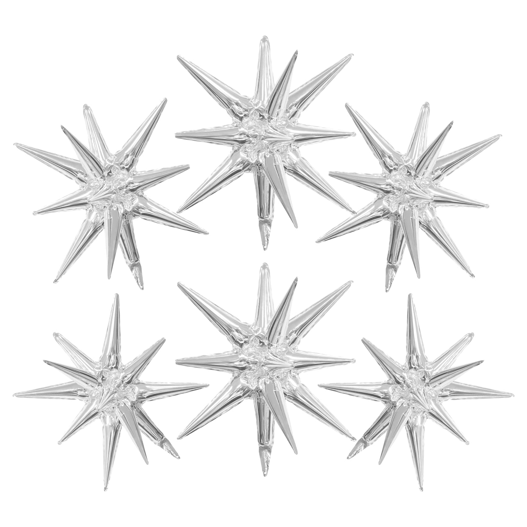 Silver Star Balloons 6 Star Foil Mylar Balloons Cone Spike Explosion Star Balloons 22 Inch Large Starburst Balloons Party Decorations for Christmas Birthday Party Bachelorette Party Disco Party