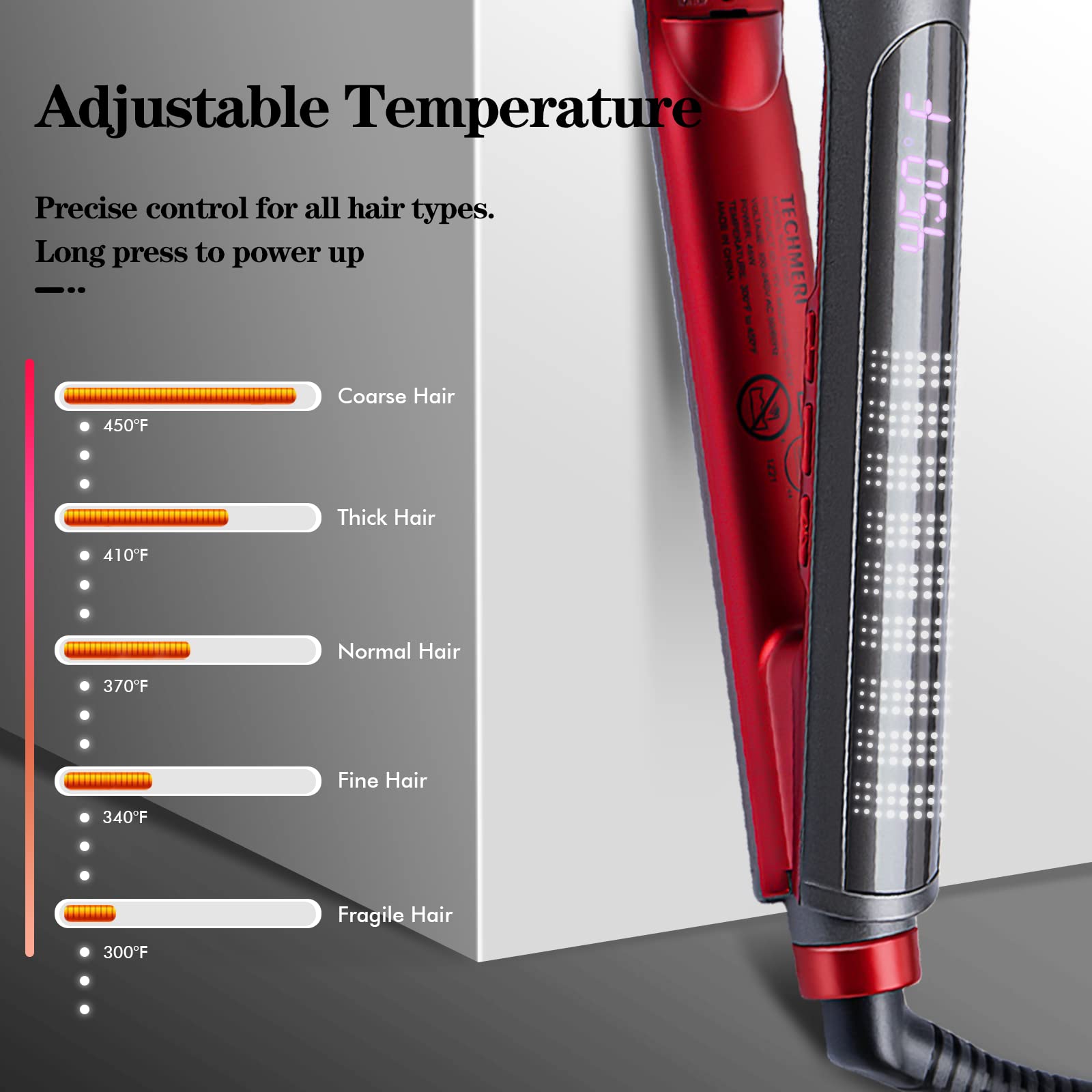 TECHMERI Hair Straightener, Flat Iron and Curler 2 in 1, Ceramic, Ionic, 1 inch, 450F, Dual Voltage, Black